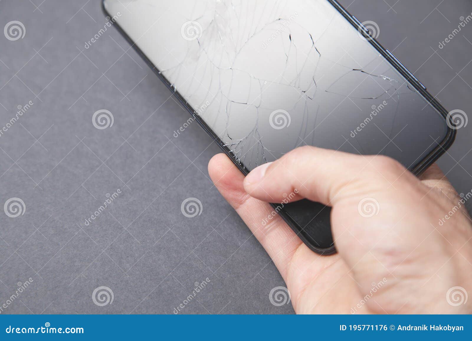 Man Holding Black Broken Smartphone. Broken Screen Stock Photo - Image ...
