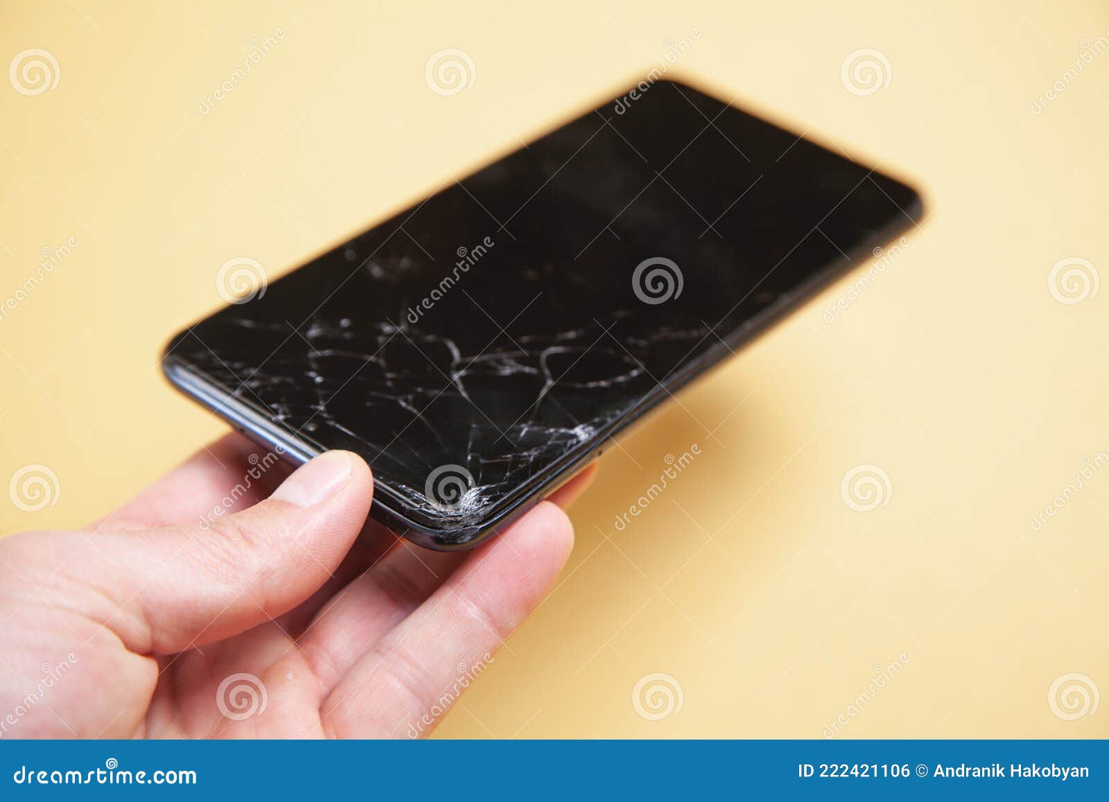Man Holding Black Broken Smartphone. Broken Screen Stock Photo - Image ...