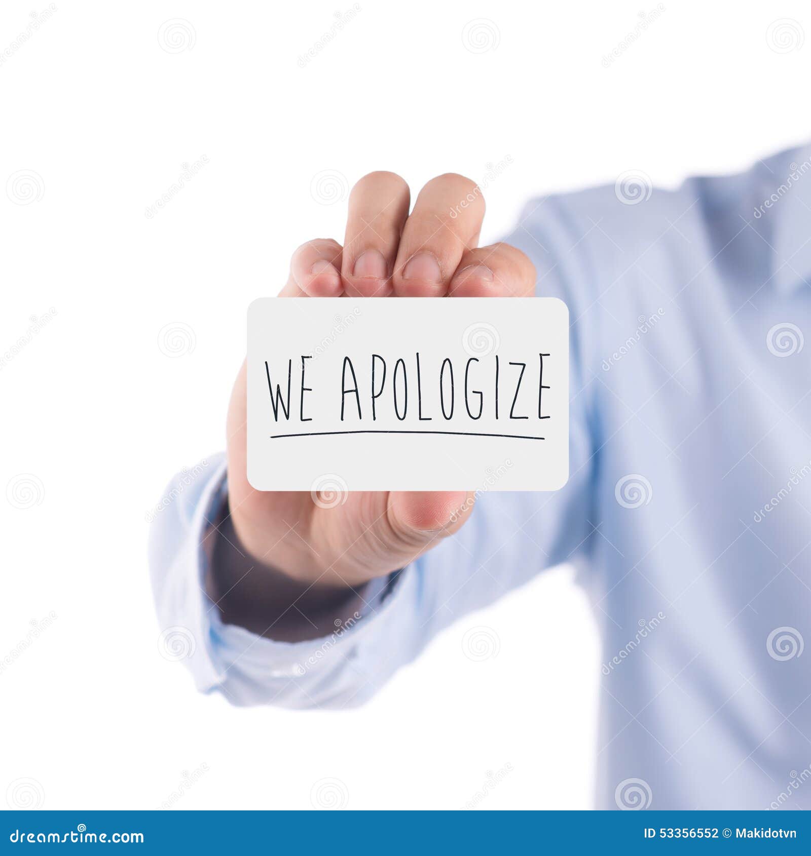 A Man Holding Blank we Apologize Card Stock Photo - Image of text ...