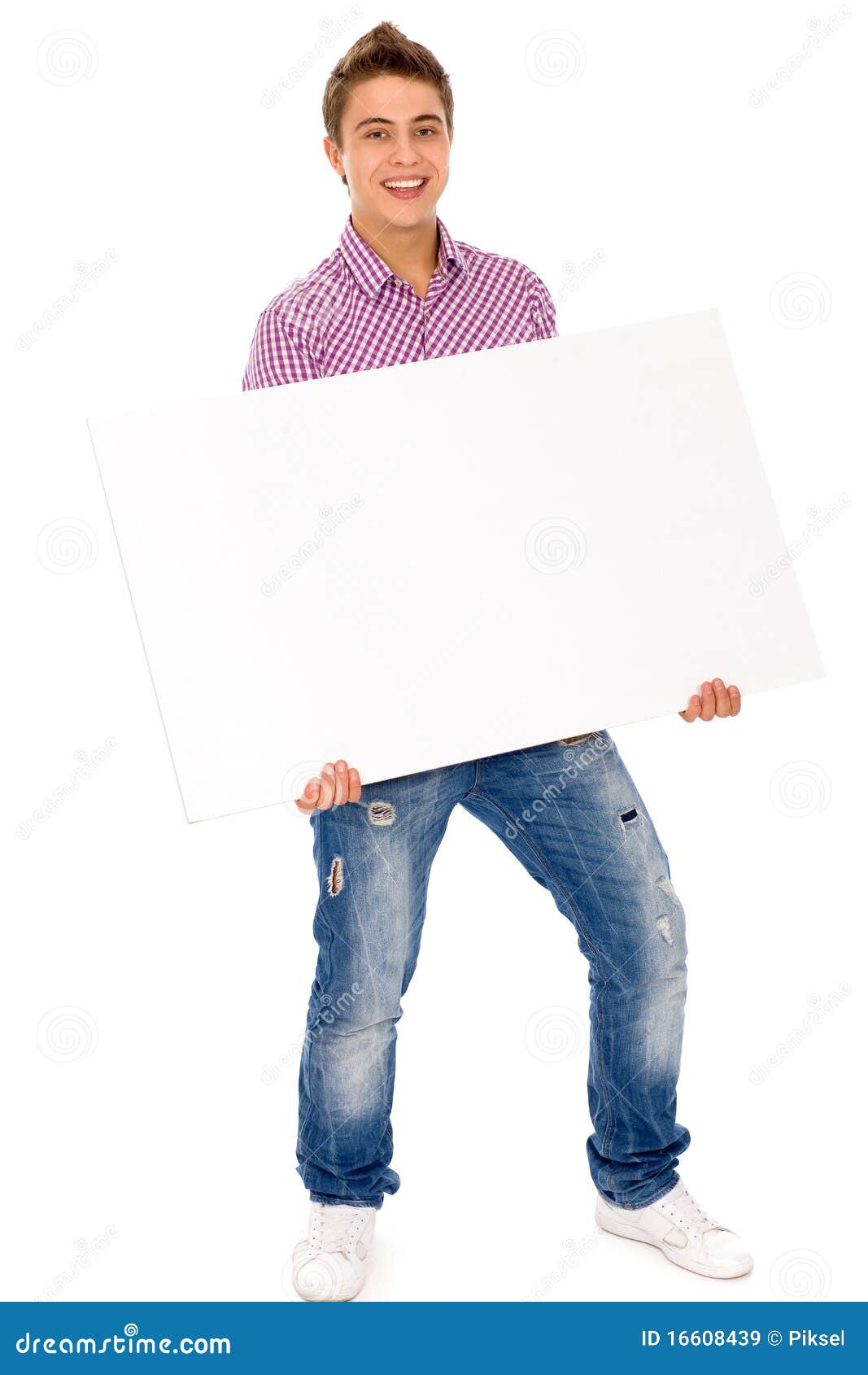 Man holding blank poster stock image. Image of isolated - 16608439