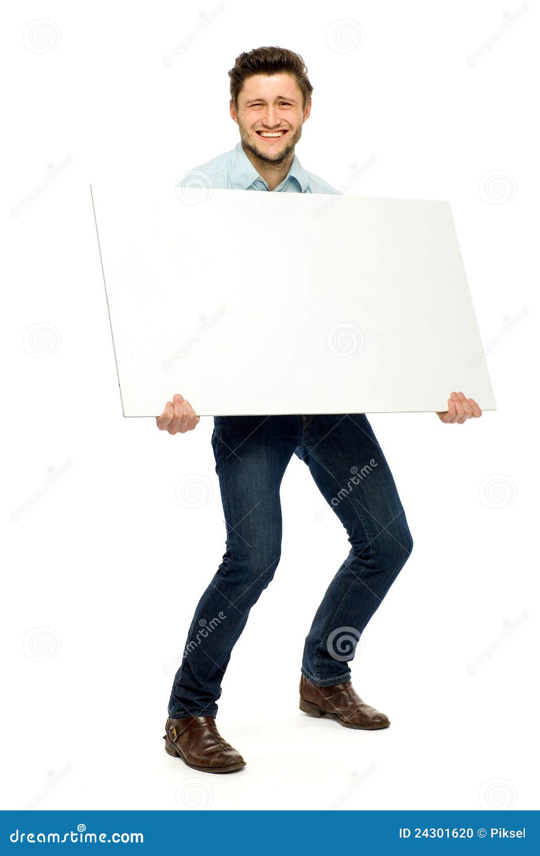 Man holding blank poster stock photo. Image of full, board - 24301620