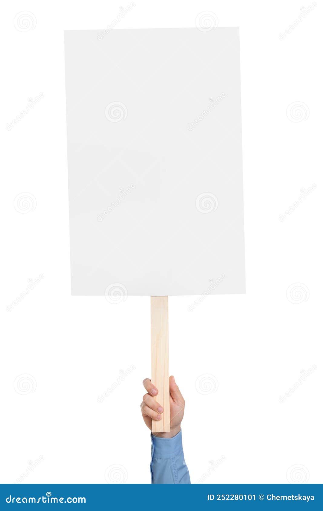 Man Holding Blank Protest Sign on White Background, Closeup Stock Image ...