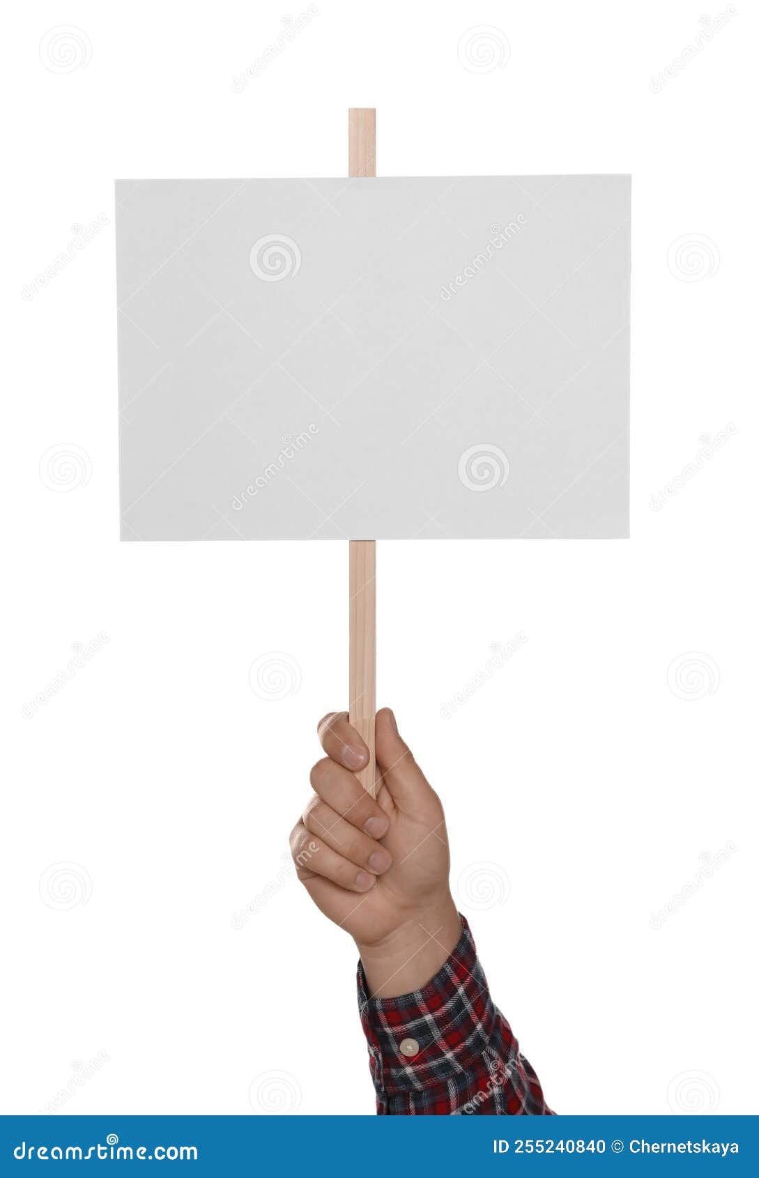 Man Holding Blank Protest Sign on White Background, Closeup Stock Photo ...