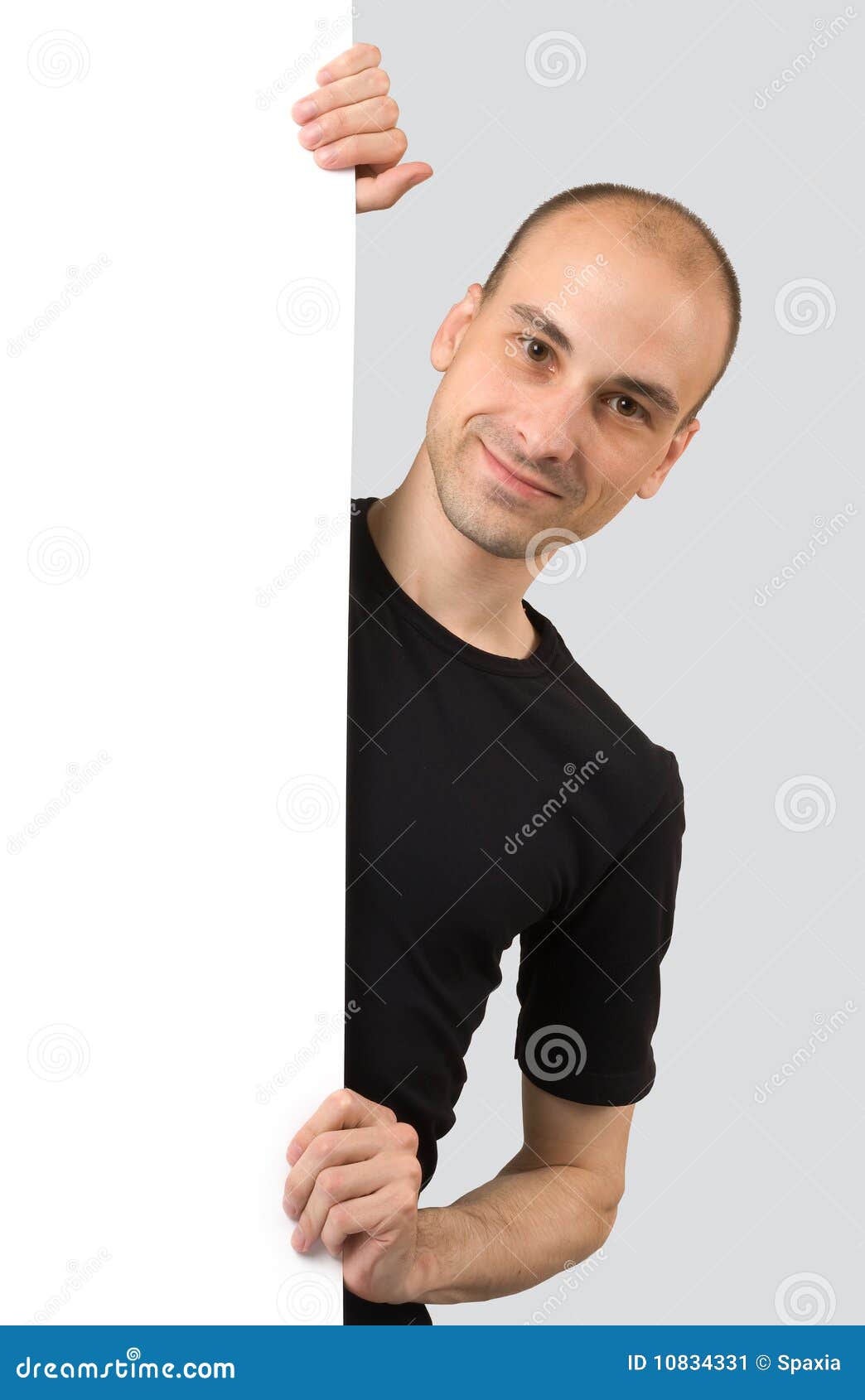 Man holding a blank sign stock image. Image of looking - 10834331