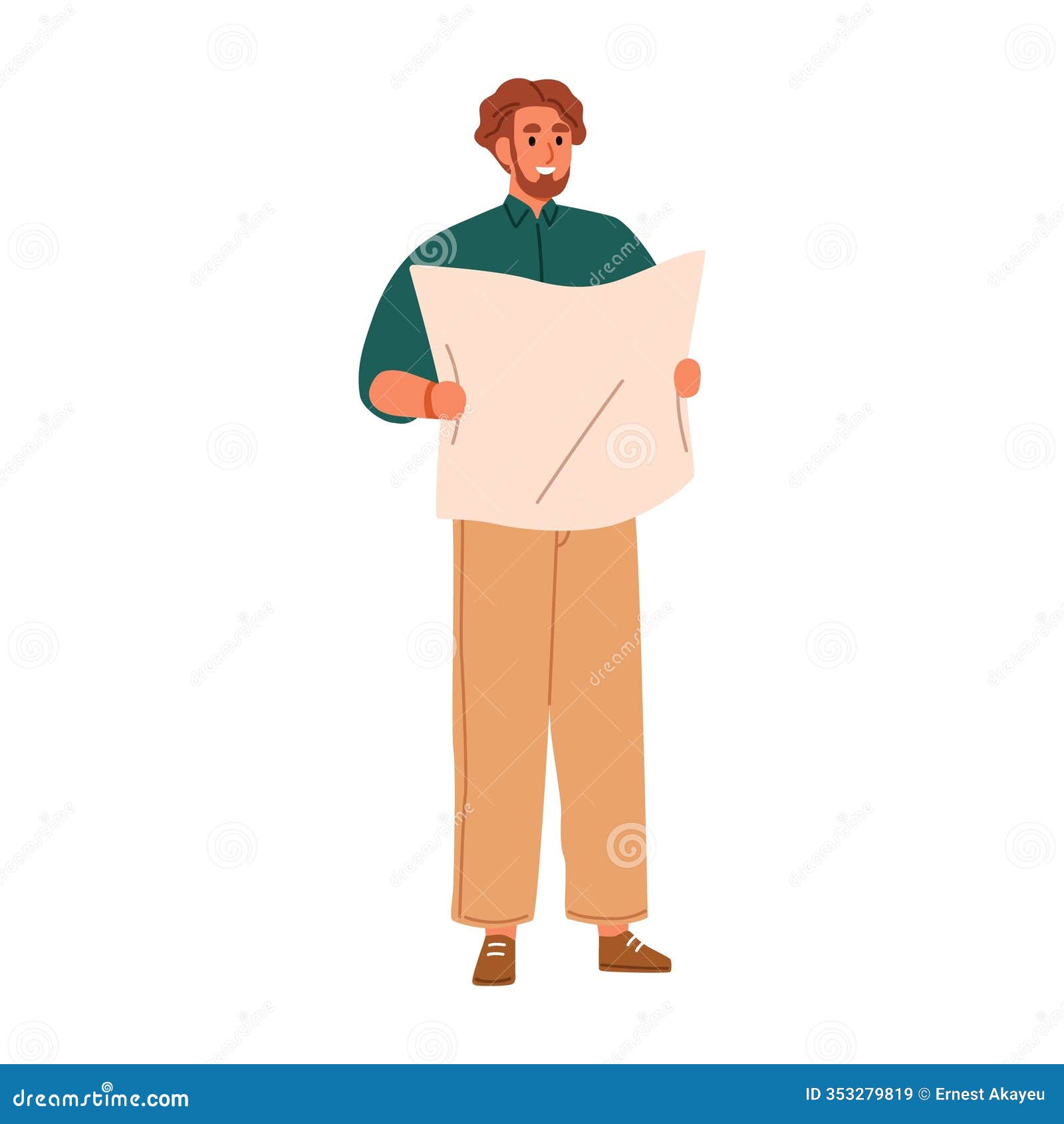 Man Holding Blueprint, Standing with Draft, Architecture Plan Drawing ...