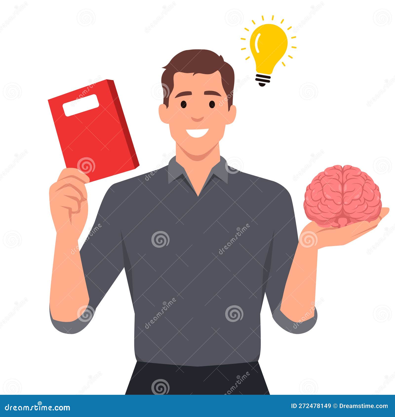 Man Holding Brain while Studying for School. Idea Thinking Stock Vector ...