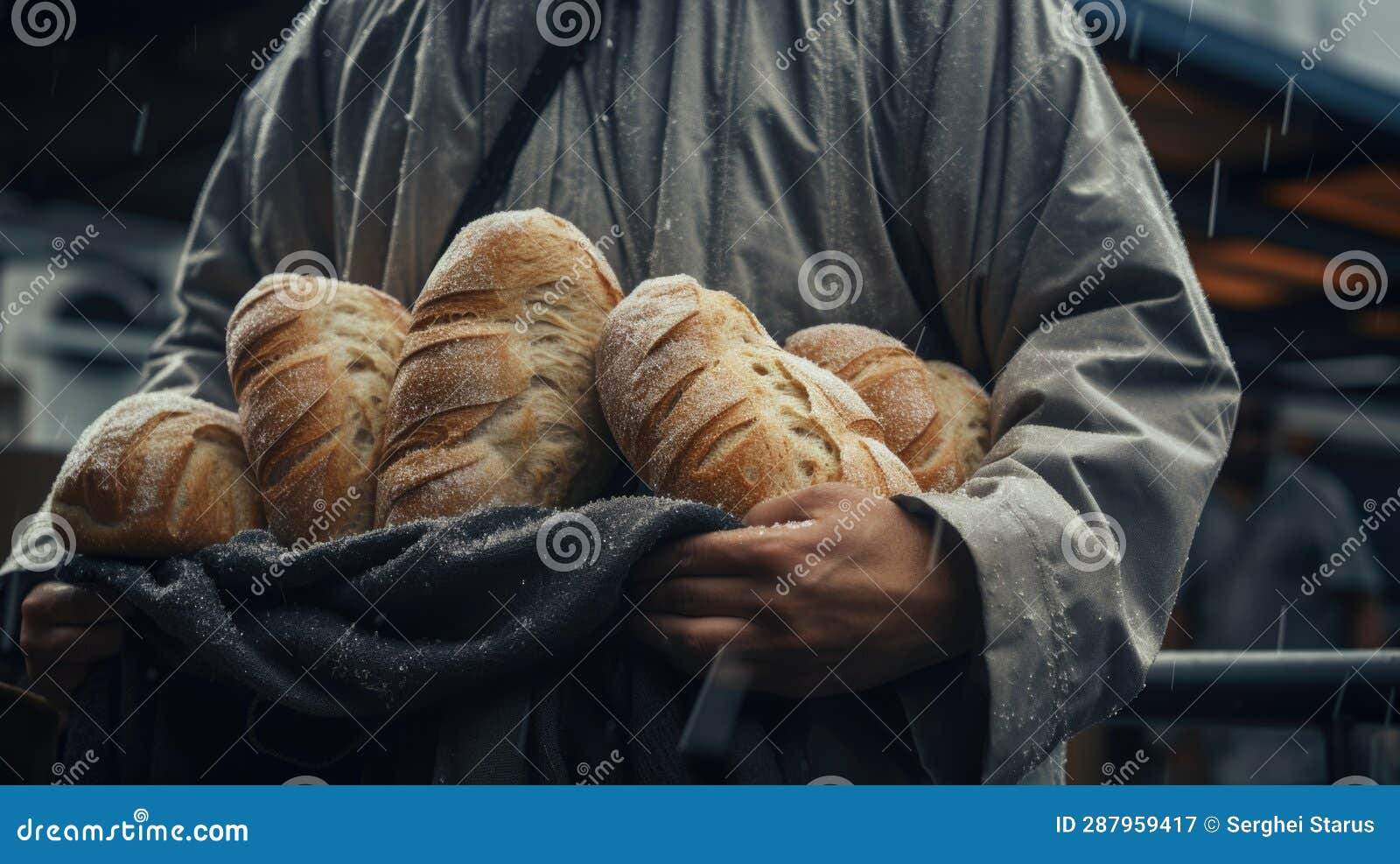 A Man is Holding Bread in His Hands. AI Stock Illustration ...
