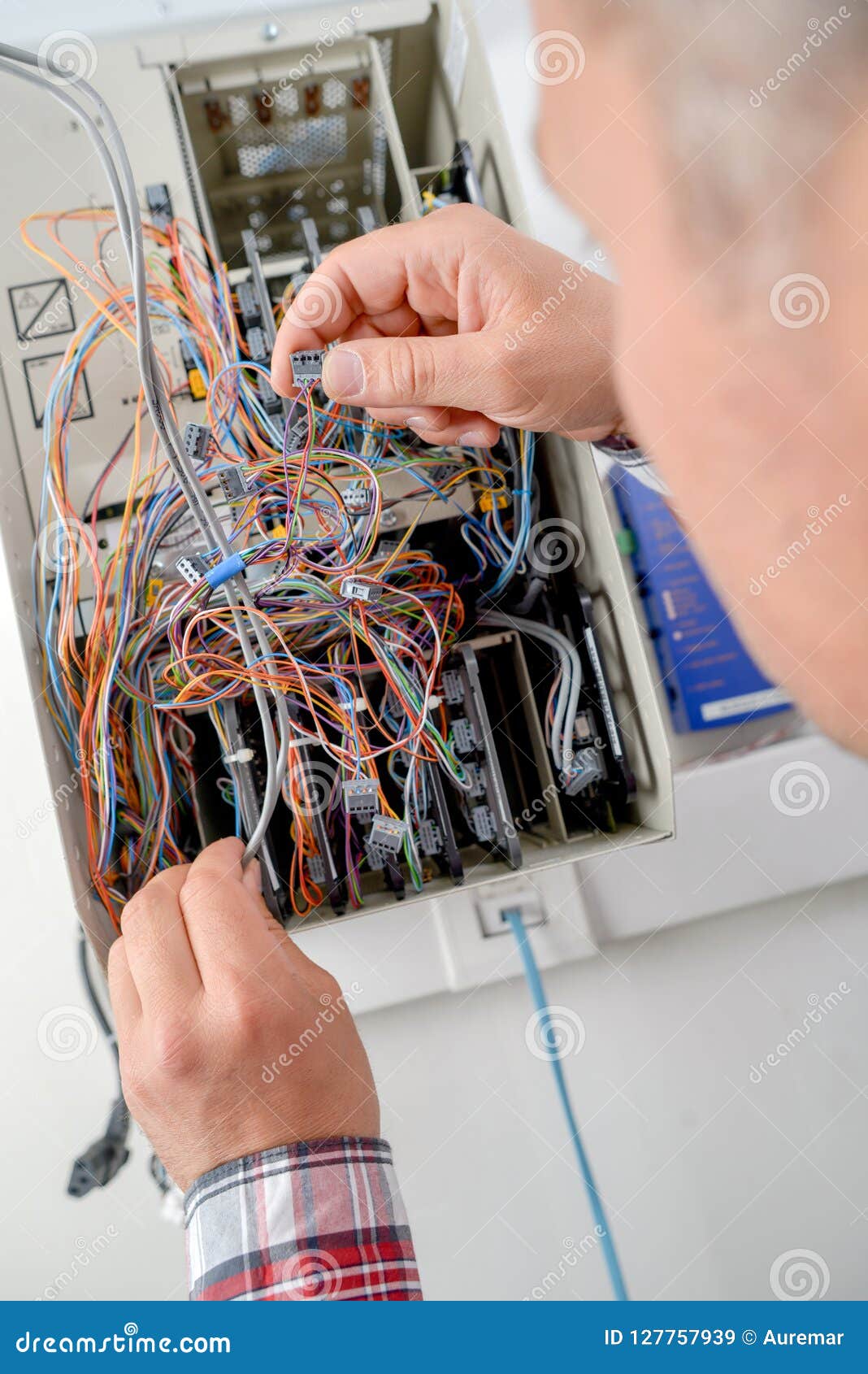 Man Holding Cables in Electrical Box Stock Image - Image of worker ...