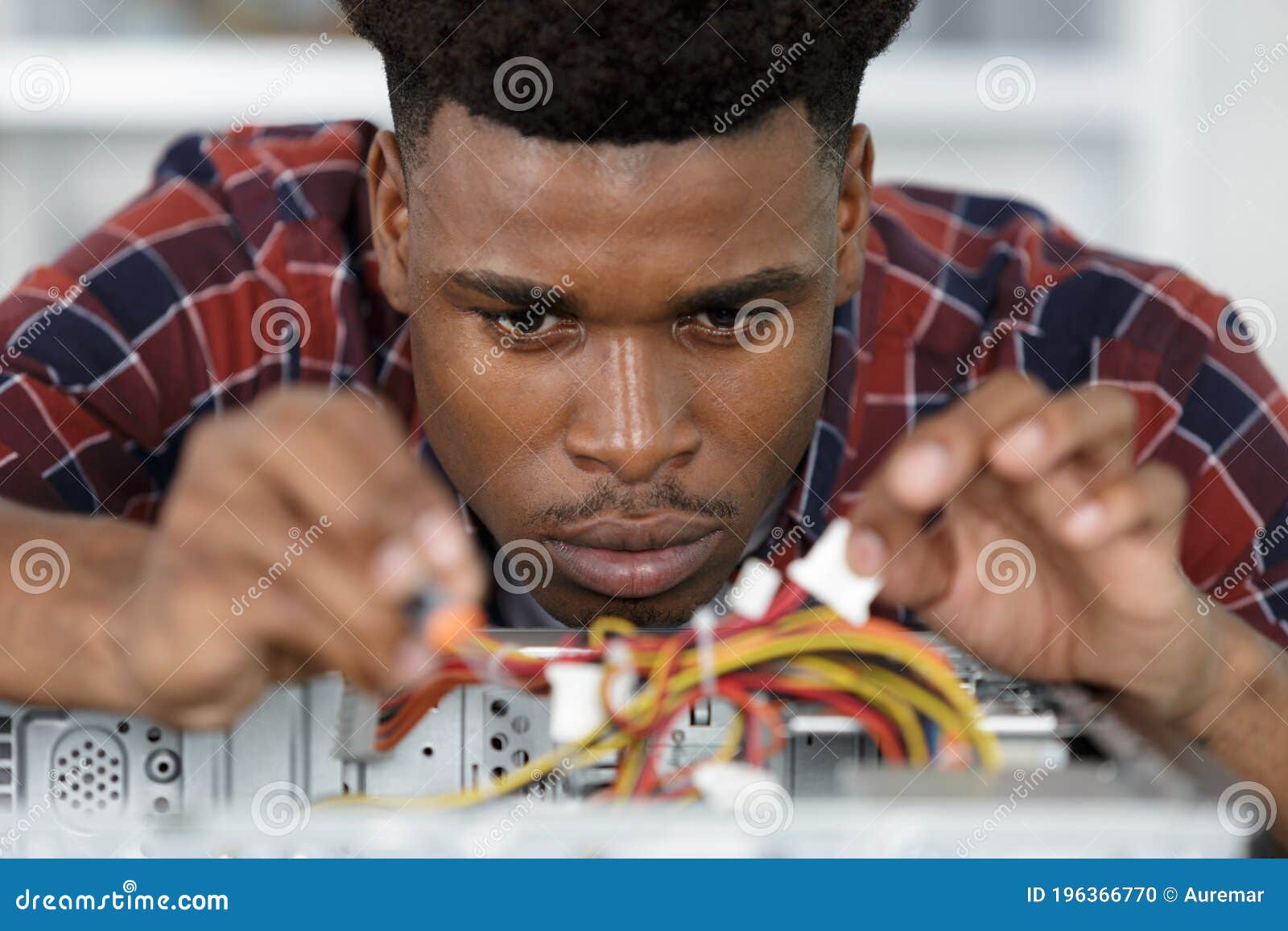 Man holding cables in hand stock photo. Image of computer - 196366770