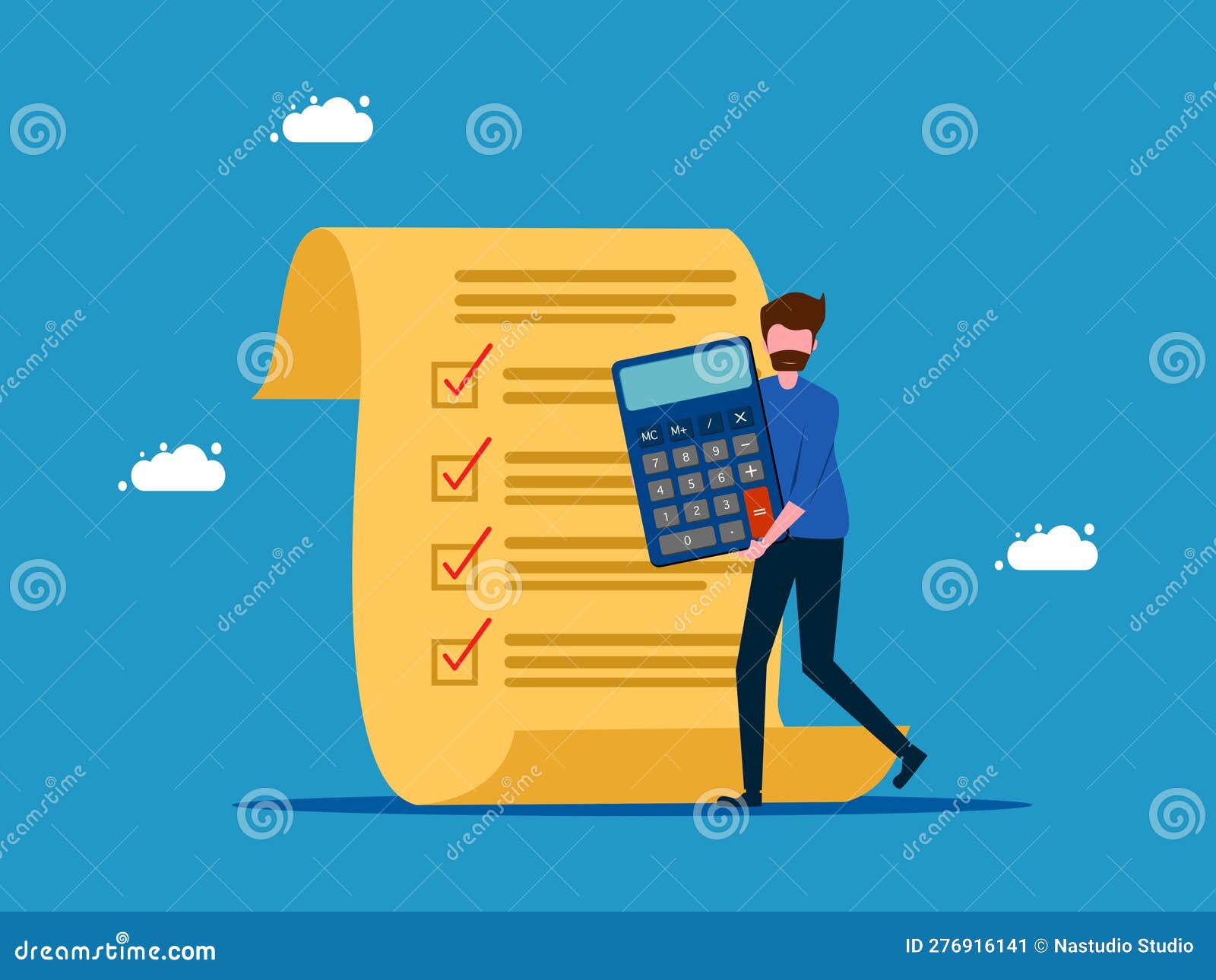 Man Holding A Calculator With Checklist Documents. Accounting And ...