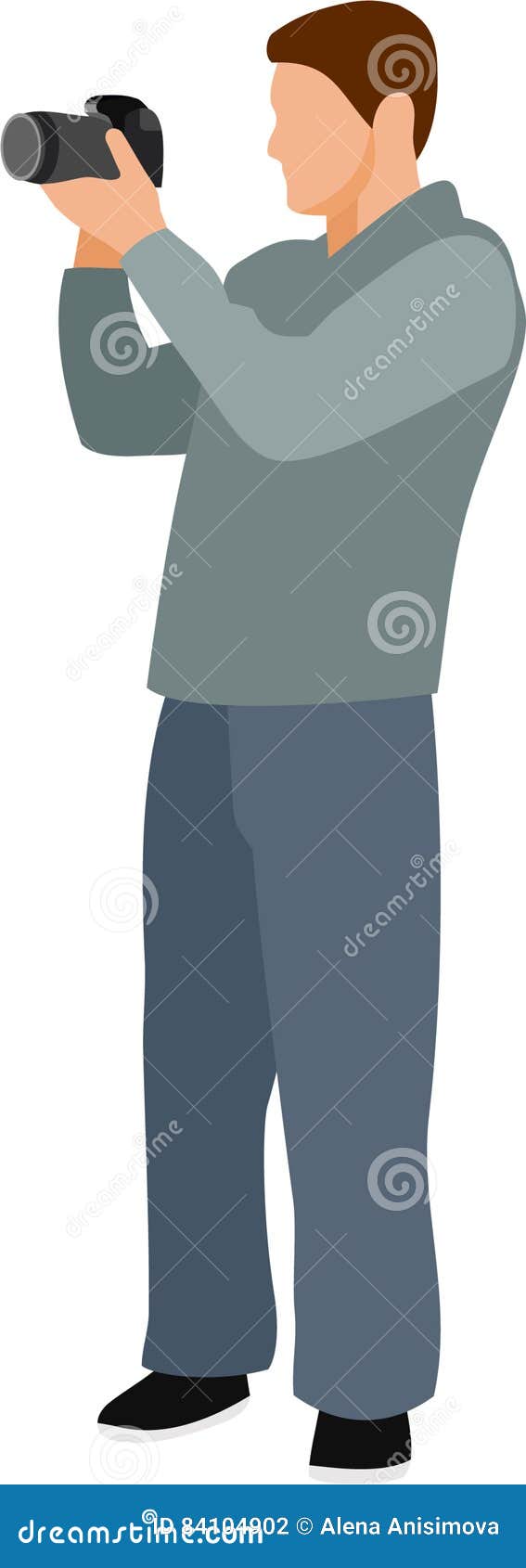 Man Holding Camera and Photographing, the Image on a White Background ...