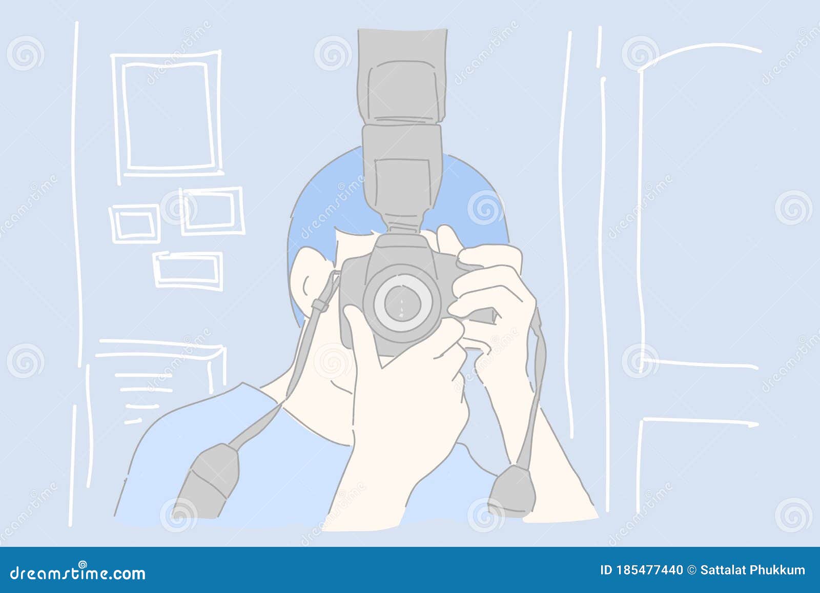 Man Holding Camera and Shooting Photo with Vector Drawing Stock Vector ...