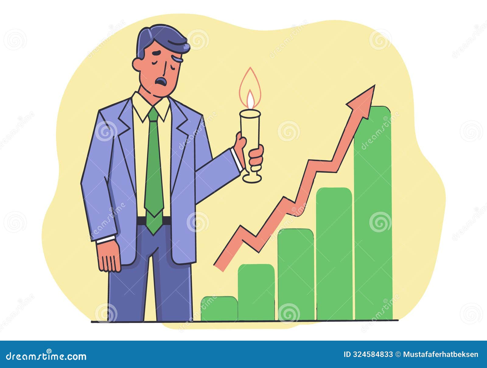 A Man Holding a Candle in Front of a Graph that Shows a Downward Trend ...