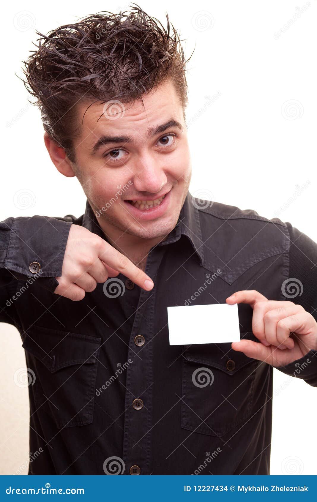 Man holding a card stock photo. Image of hair, beauty - 12227434