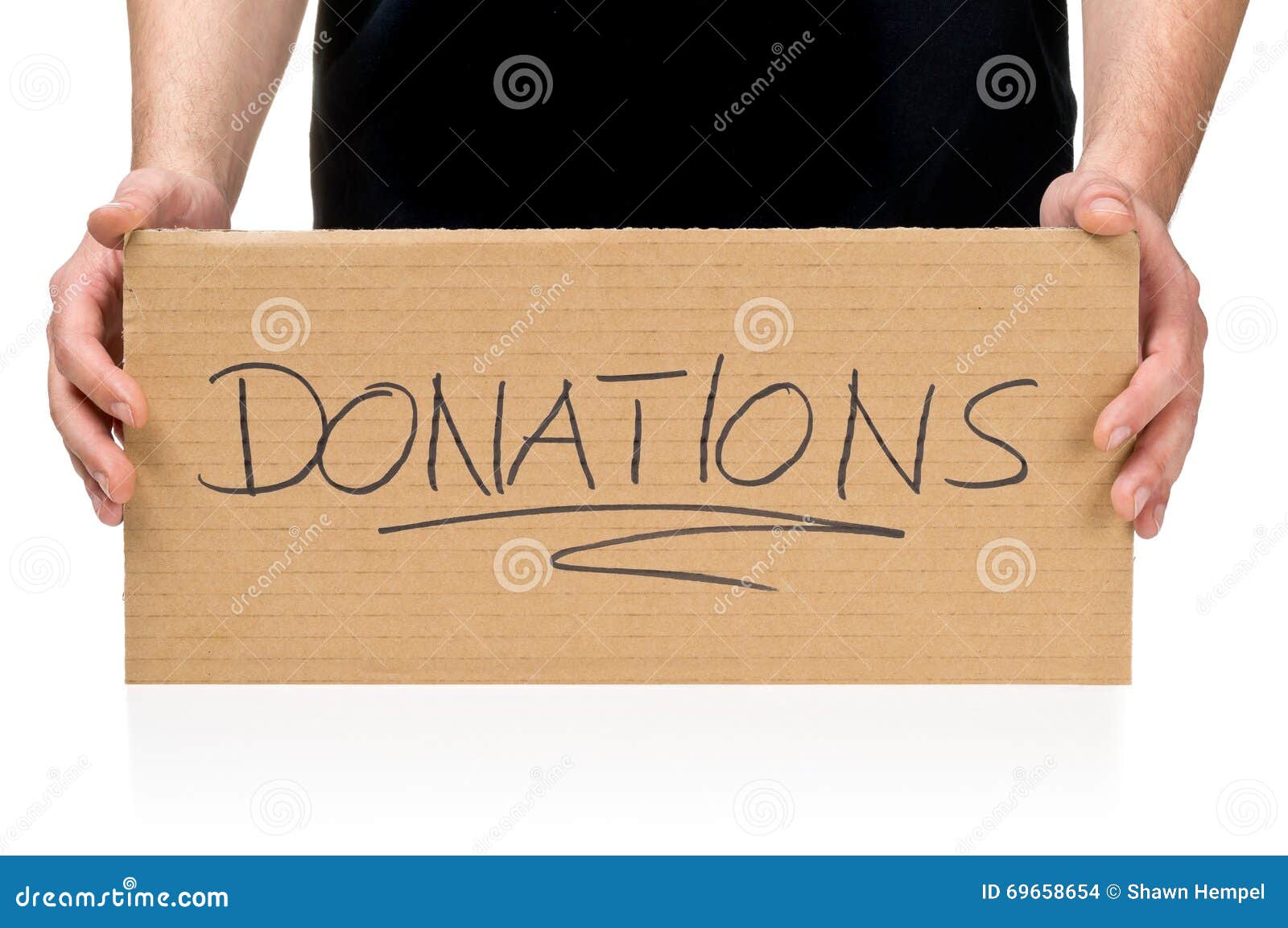 Man Holding Cardboard Sign Calling for Donations Stock Photo - Image of ...