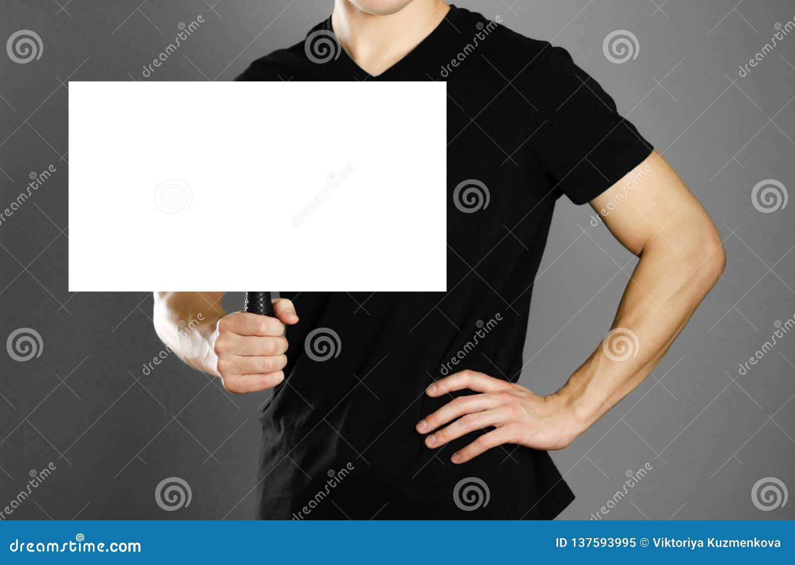 Man Holding a Cardboard Sign with a Handle. Close Up. Isolated ...