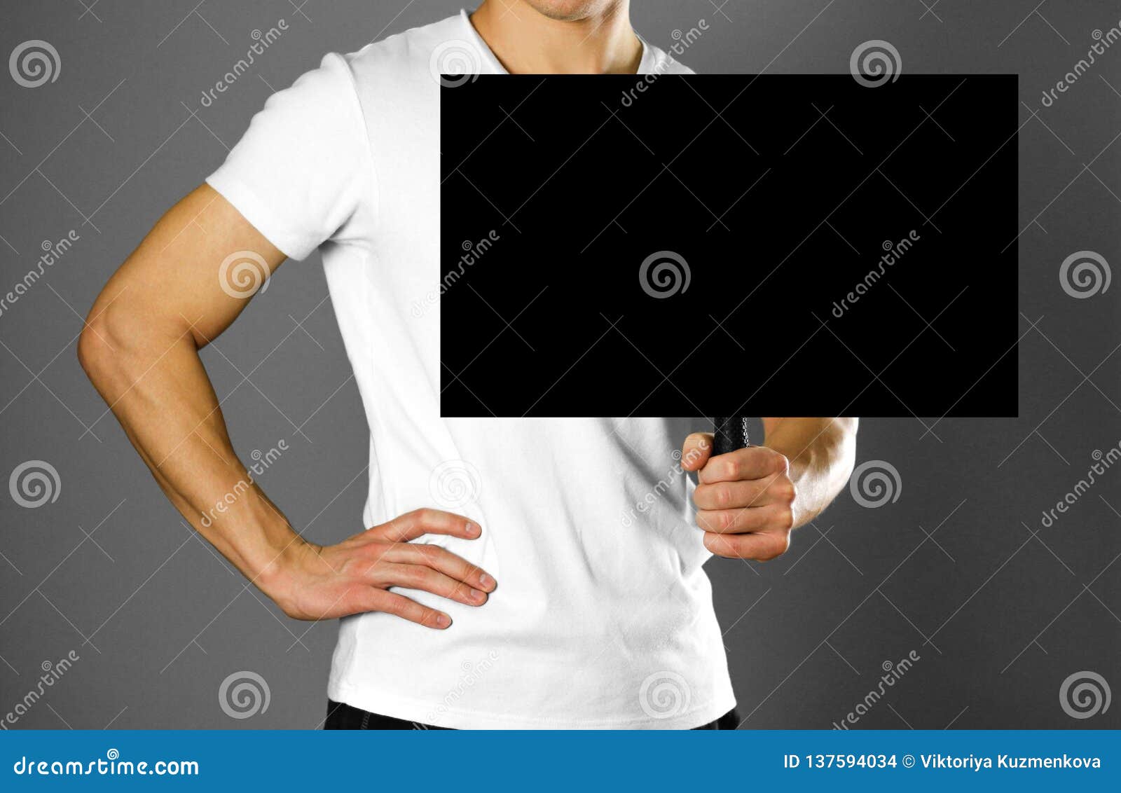 Man Holding a Cardboard Sign with a Handle. Close Up. Isolated ...