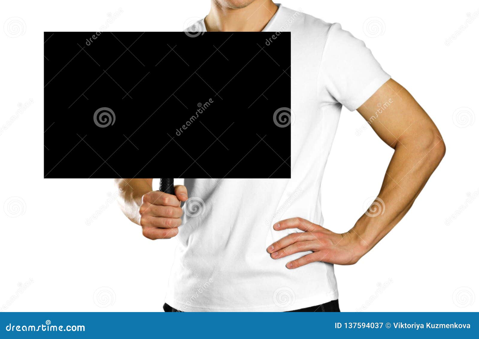 Man Holding A Cardboard Sign With A Handle. Close Up. Isolated ...