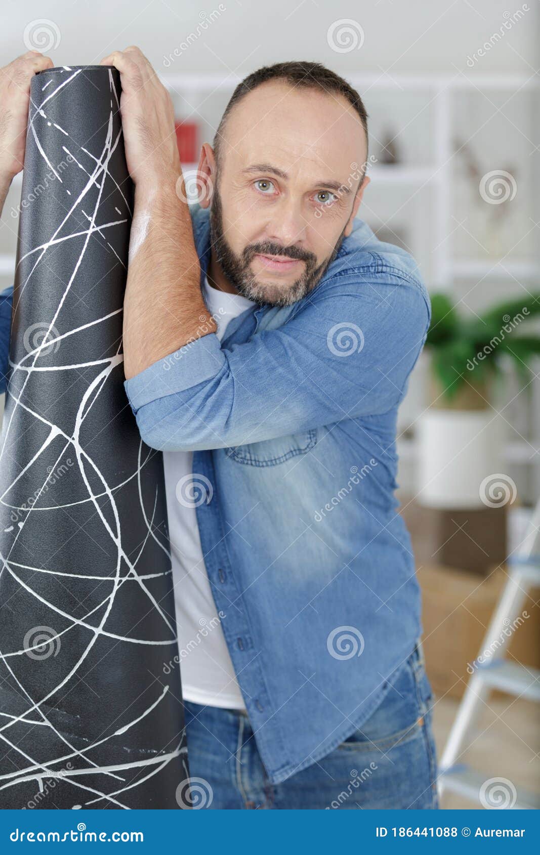 Man Holding Carpet during Diy Stock Photo - Image of carpet, brush ...
