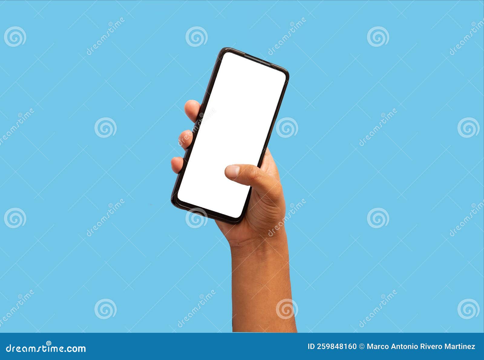 Man holding a cell phone stock photo. Image of finger - 259848160
