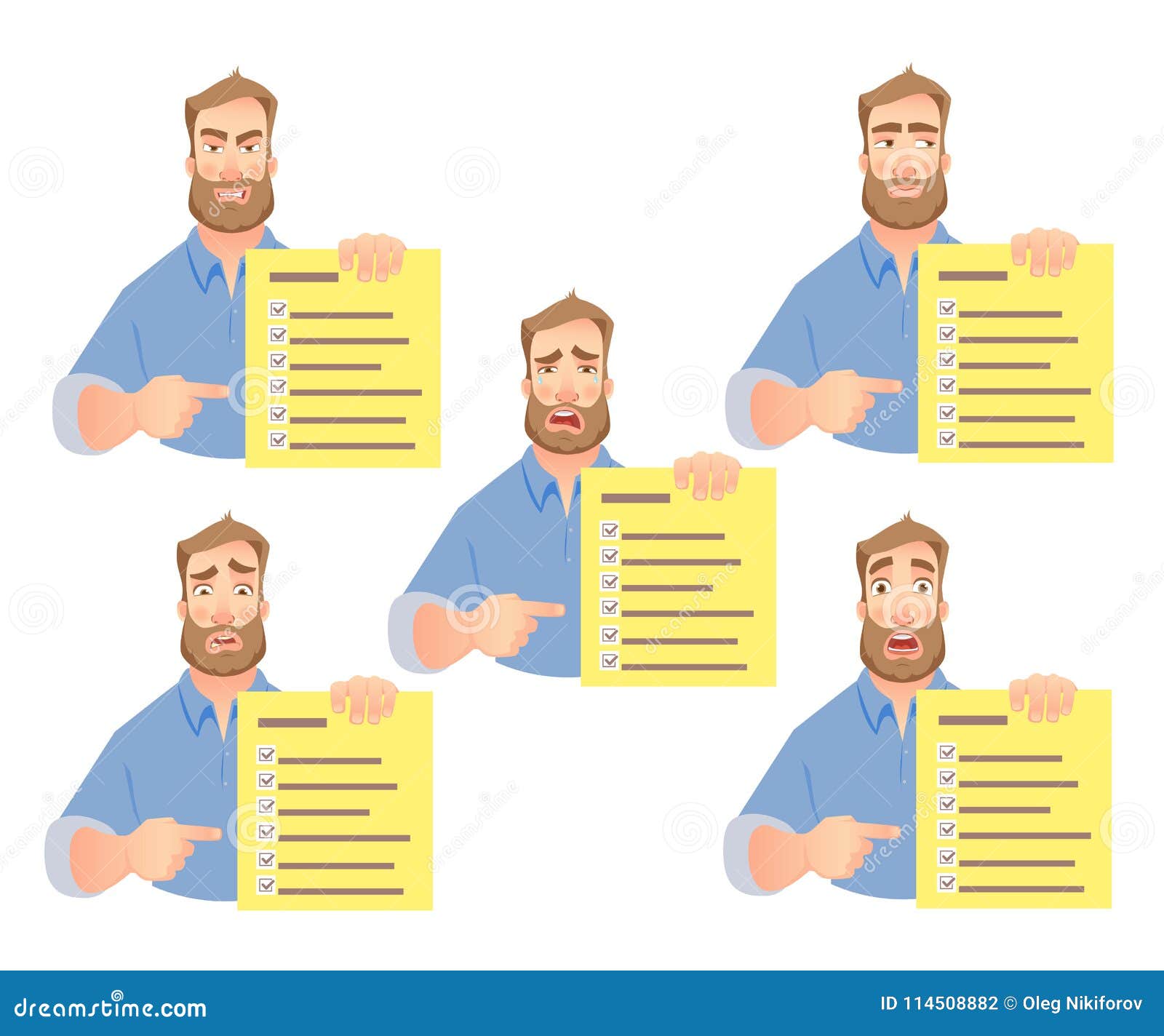 Man holding checklist set stock vector. Illustration of ashamed - 114508882