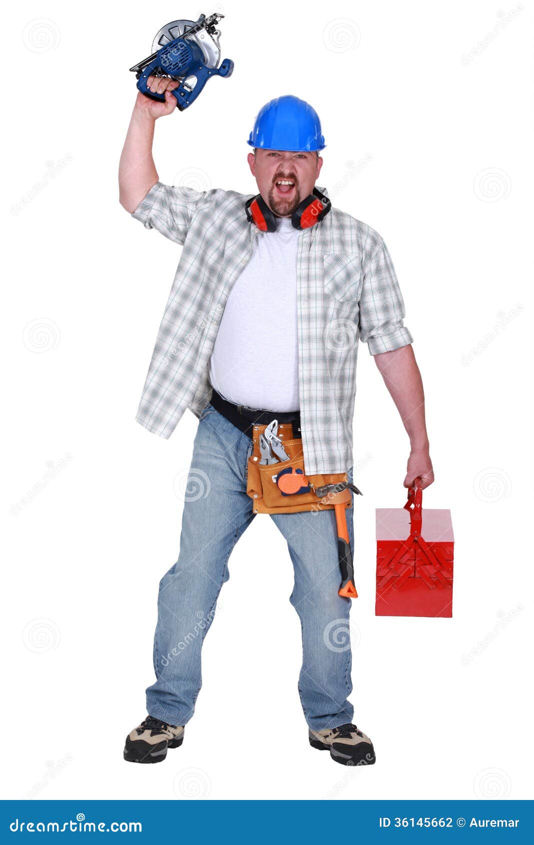 Man Holding A Circular Saw With Two Hands Royalty-Free Stock Image ...