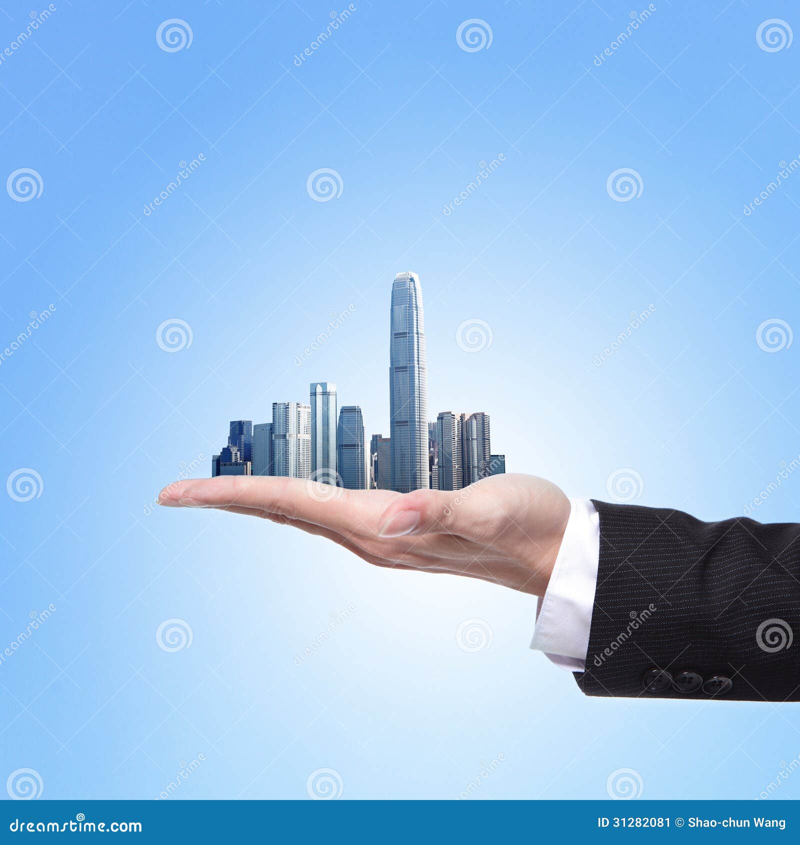 Man holding a city in hand stock image. Image of city - 31282081
