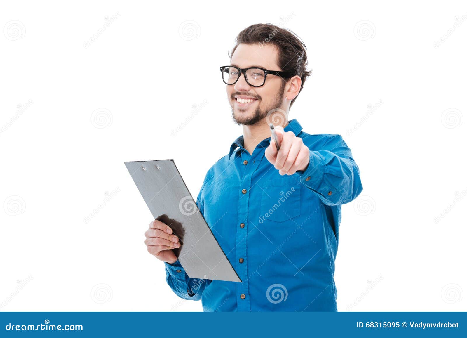Man Holding Clipboard And Pointing Finger At Camera Stock Image Image