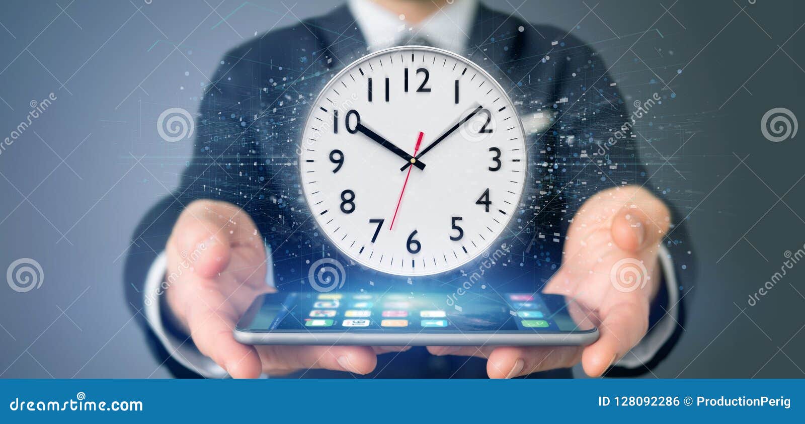 Man Holding a Clock Timer 3d Rendering Stock Photo - Image of hour ...