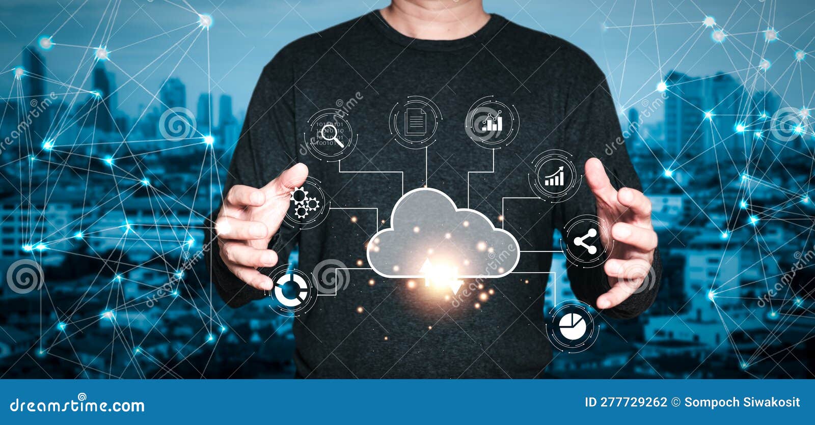 Man Holding Cloud Computing Diagram Show on Hand. Data Storage.Cloud Technology.Secure Backup ...