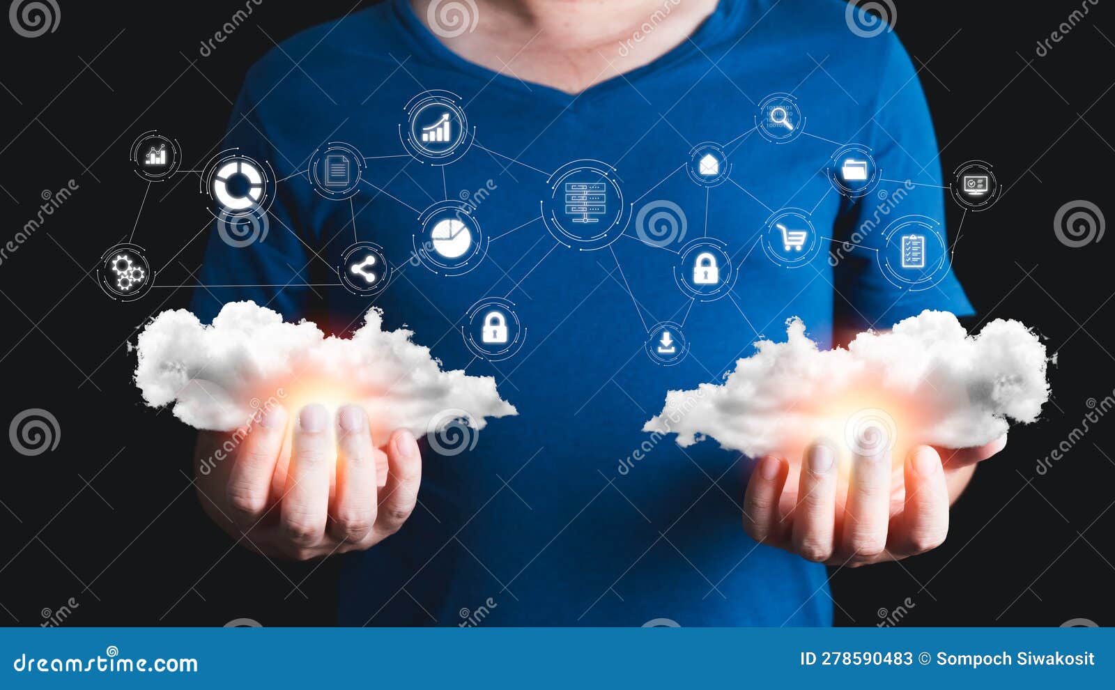 Man Holding Cloud Computing Diagram Show on Hand. Data Storage.Cloud ...