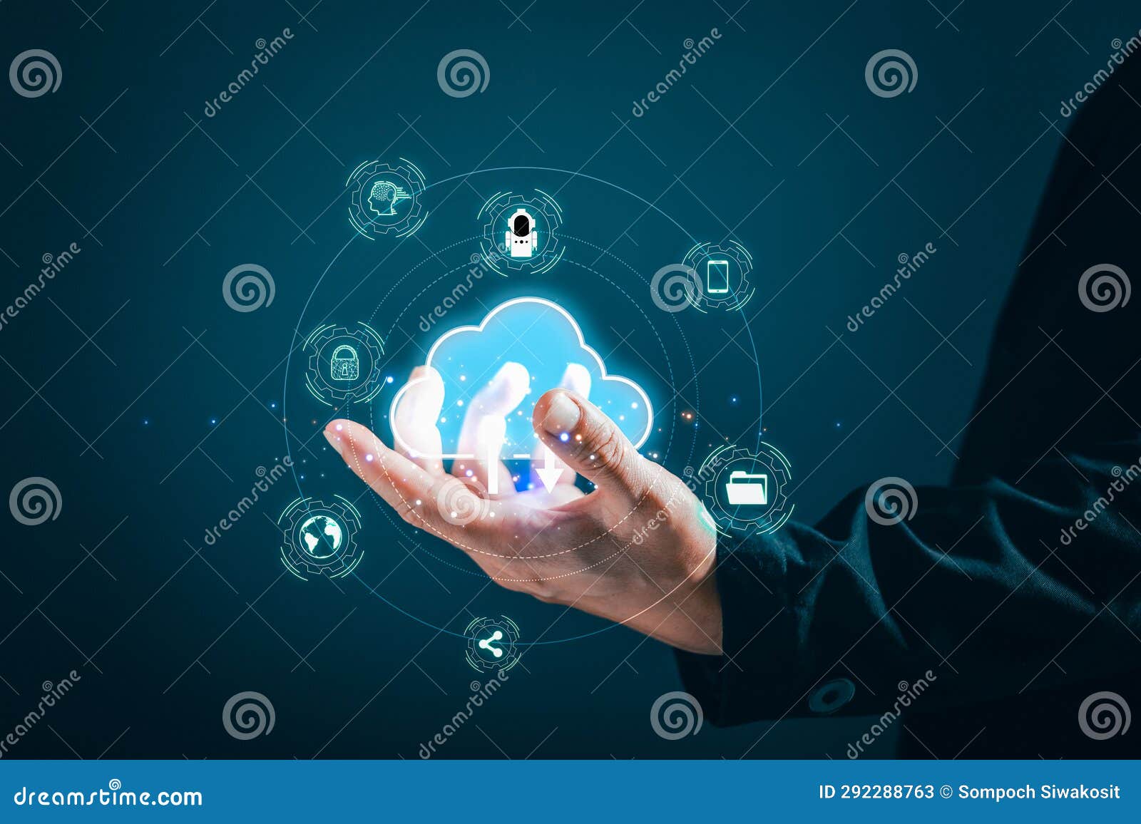 Man Holding Cloud Computing Diagram Show on Hand. Data Storage.Cloud Technology Stock ...