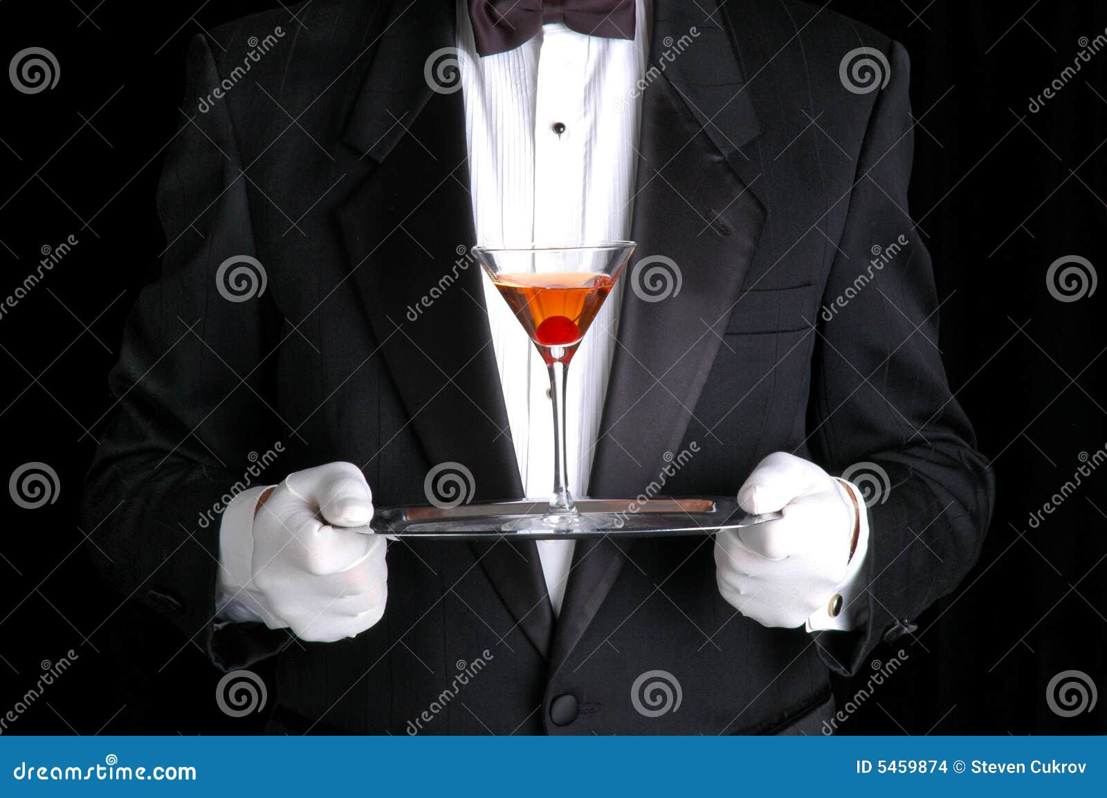 Man Holding a Cocktail on Silver Tray Stock Photo - Image of formal ...