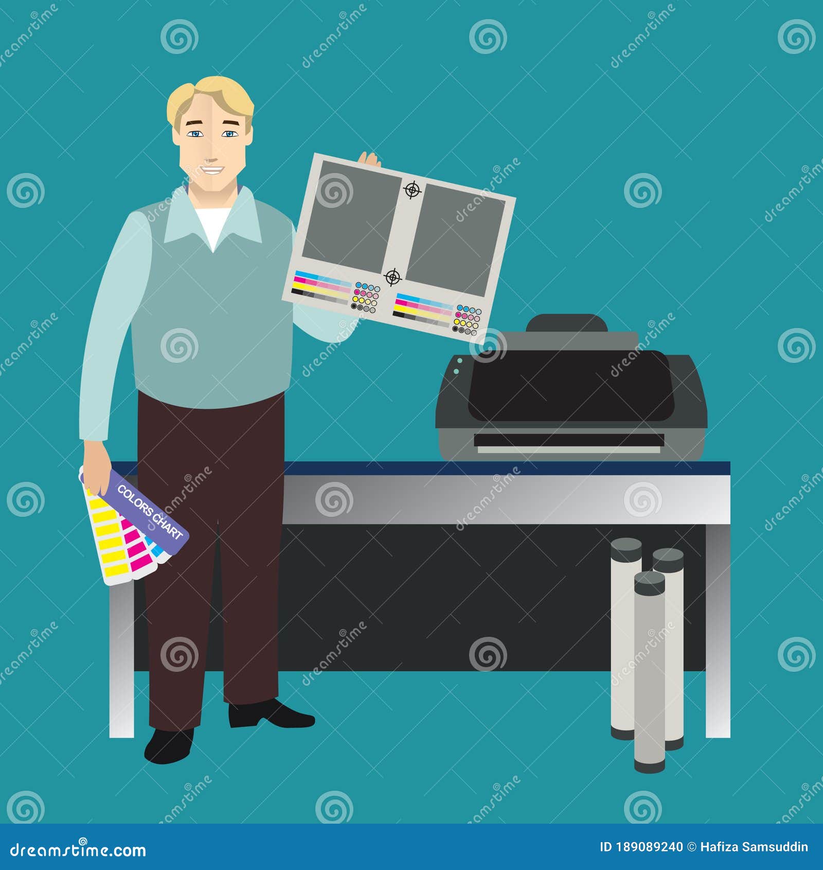 Man Holding the Color Palette. Vector Illustration Decorative Design ...