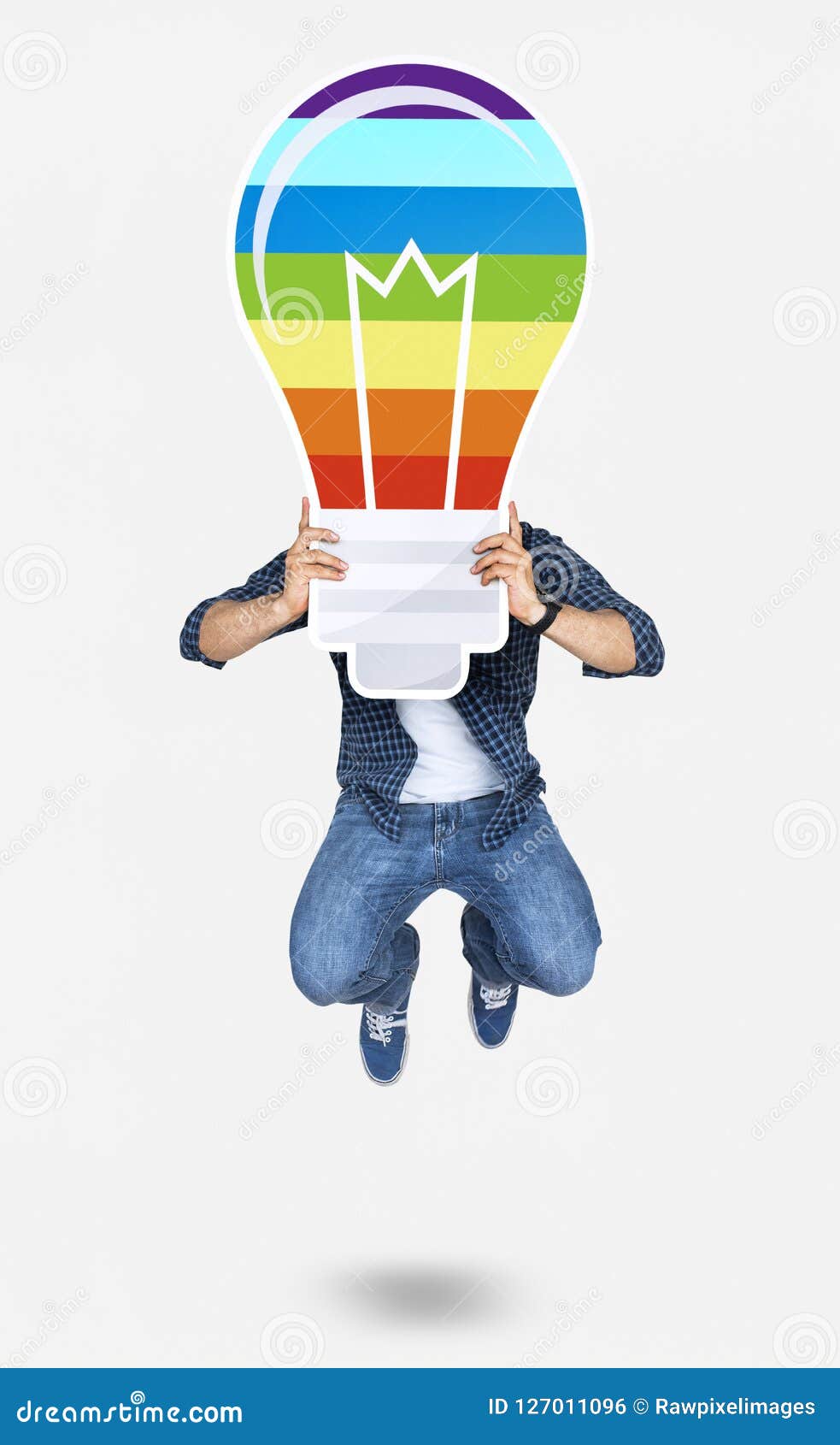 Man Holding a Colorful Light Bulb Icon Stock Photo - Image of ...
