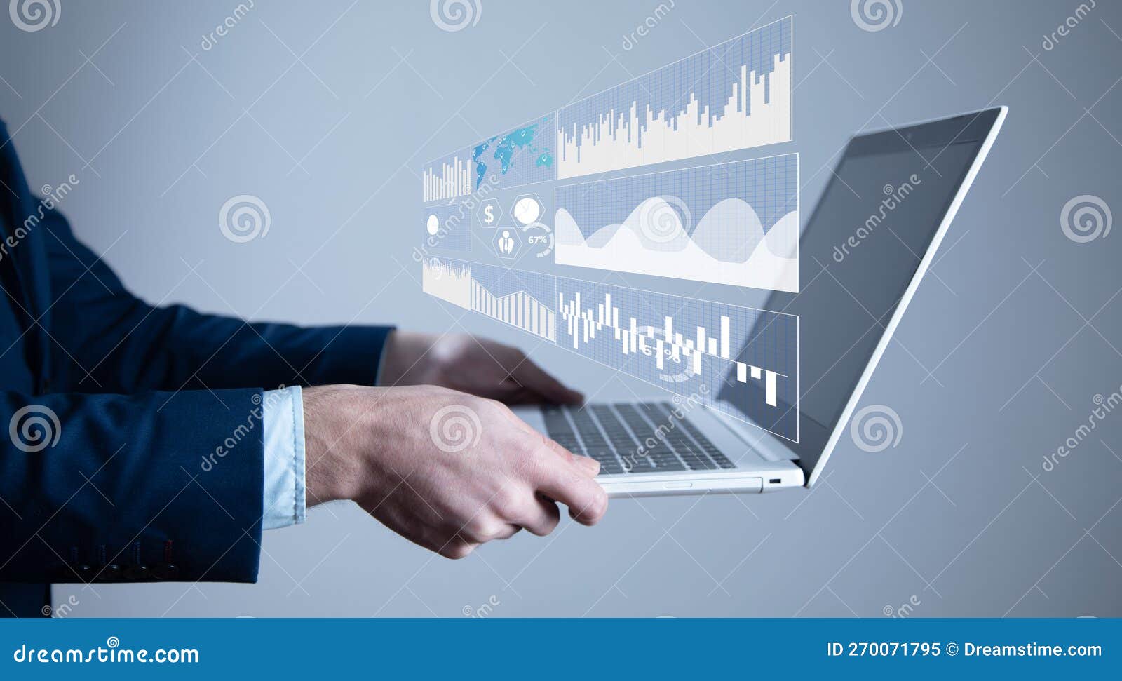 Man Holding Computer Laptop with Graph Stock Image - Image of interface ...