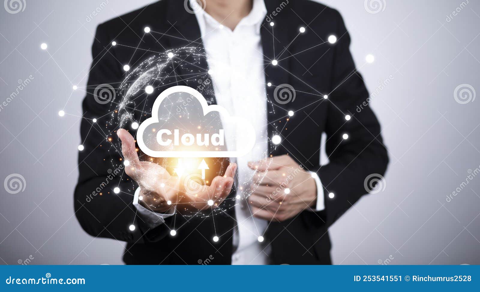 Man Holding Connect To Data Information on the Cloud Computing ...