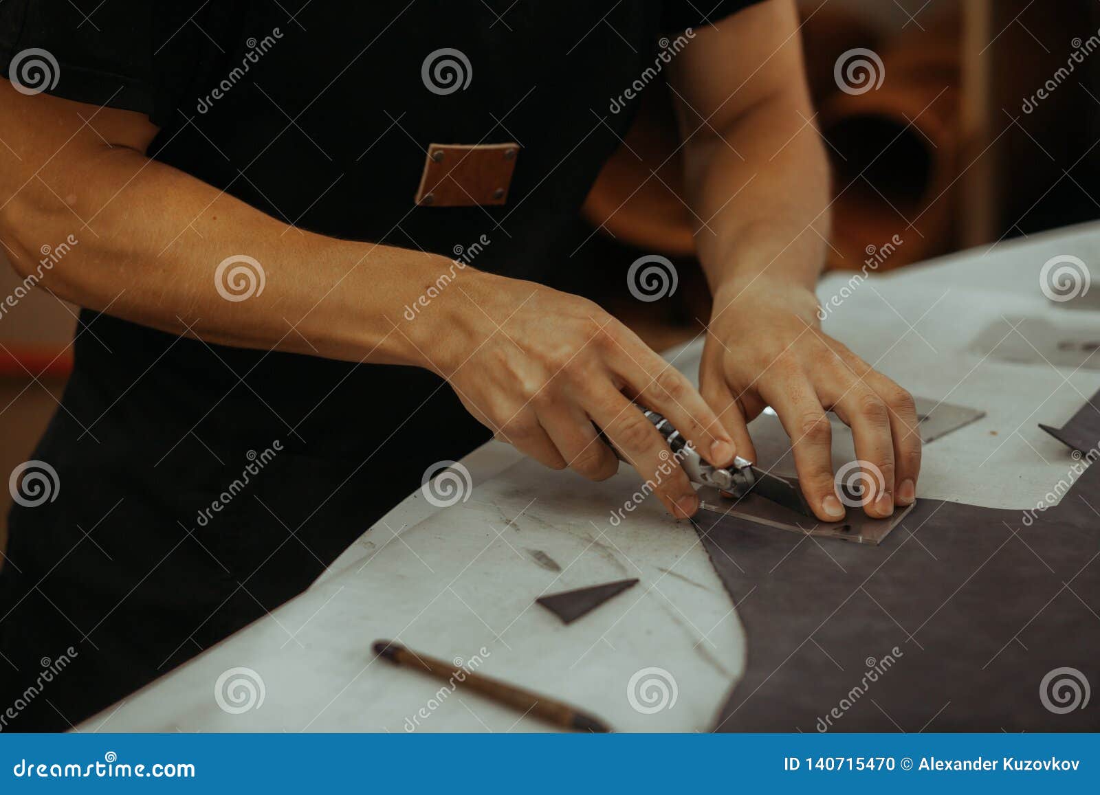 Man Holding Crafting Tool and Working. Close Up of a Master Working ...