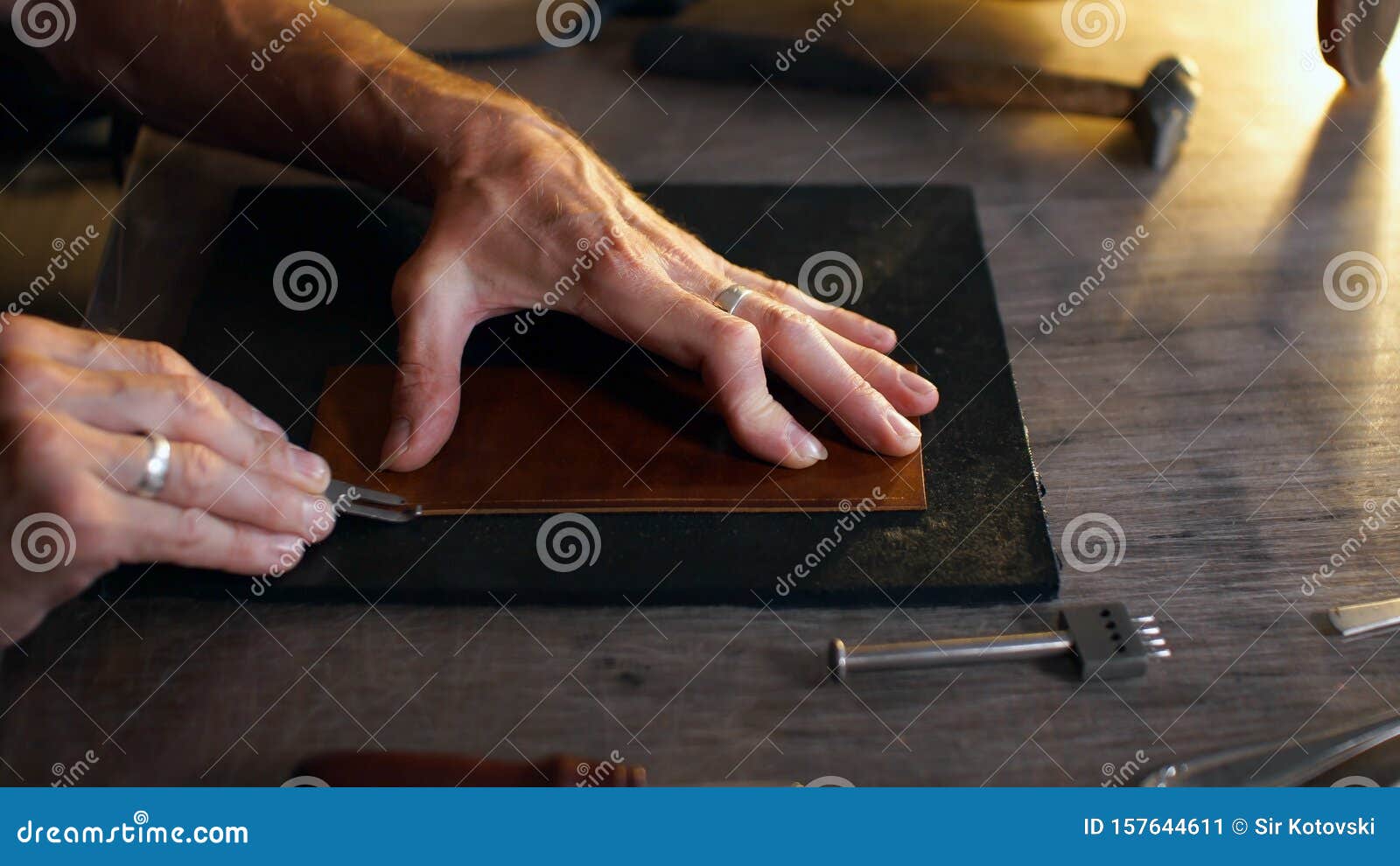 Man Holding Crafting Tool and Working Stock Image - Image of manual ...