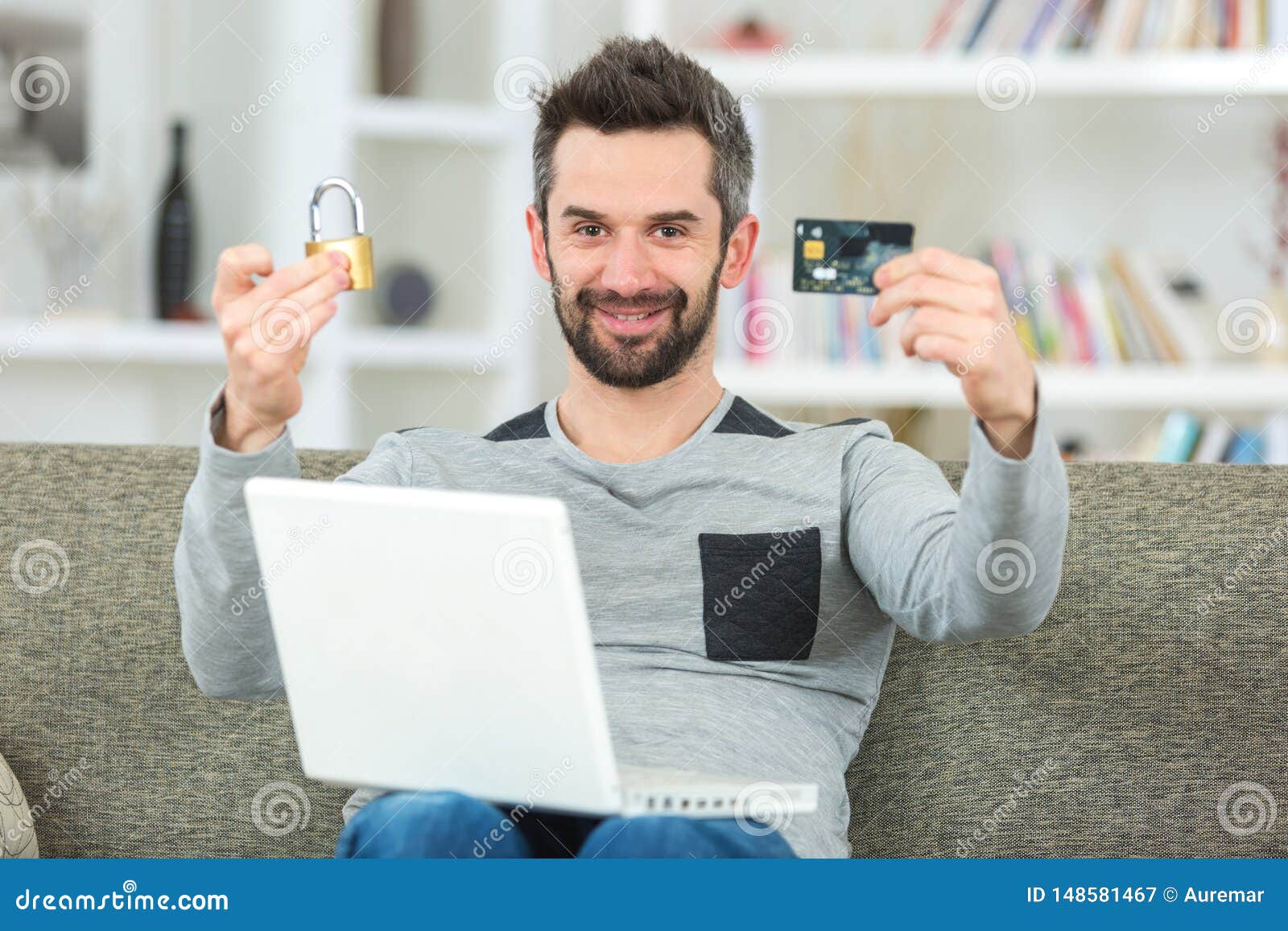 Man Holding Credit Card and Using Laptop Stock Image - Image of ...