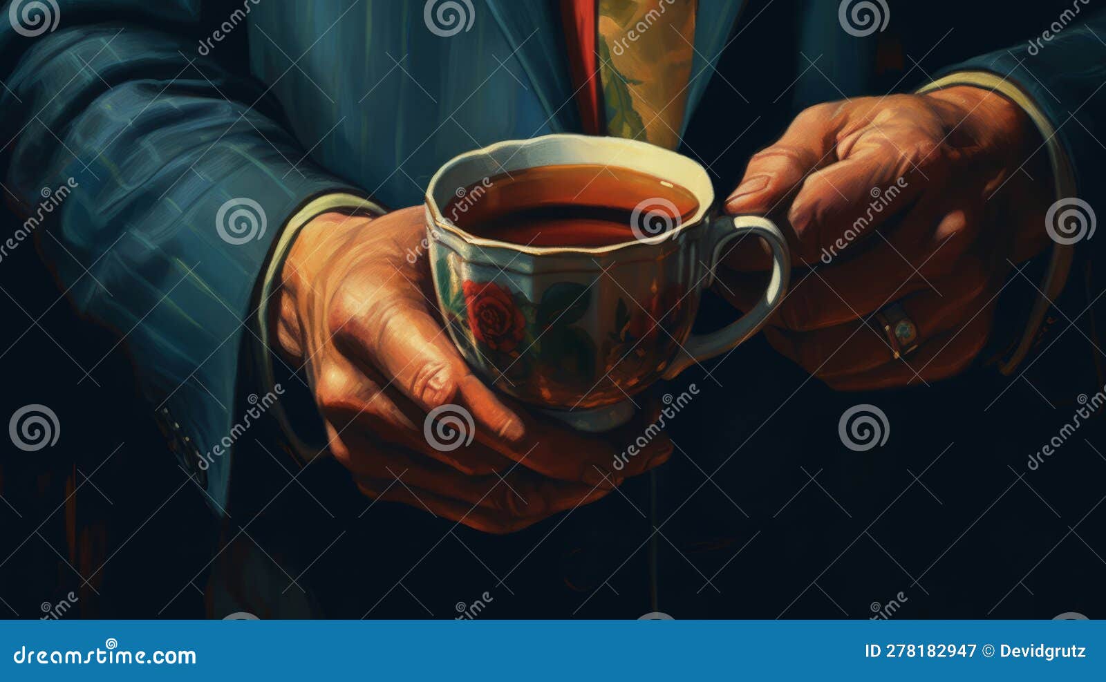 Man Holding a Cup of Tea. Generative AI Stock Illustration ...