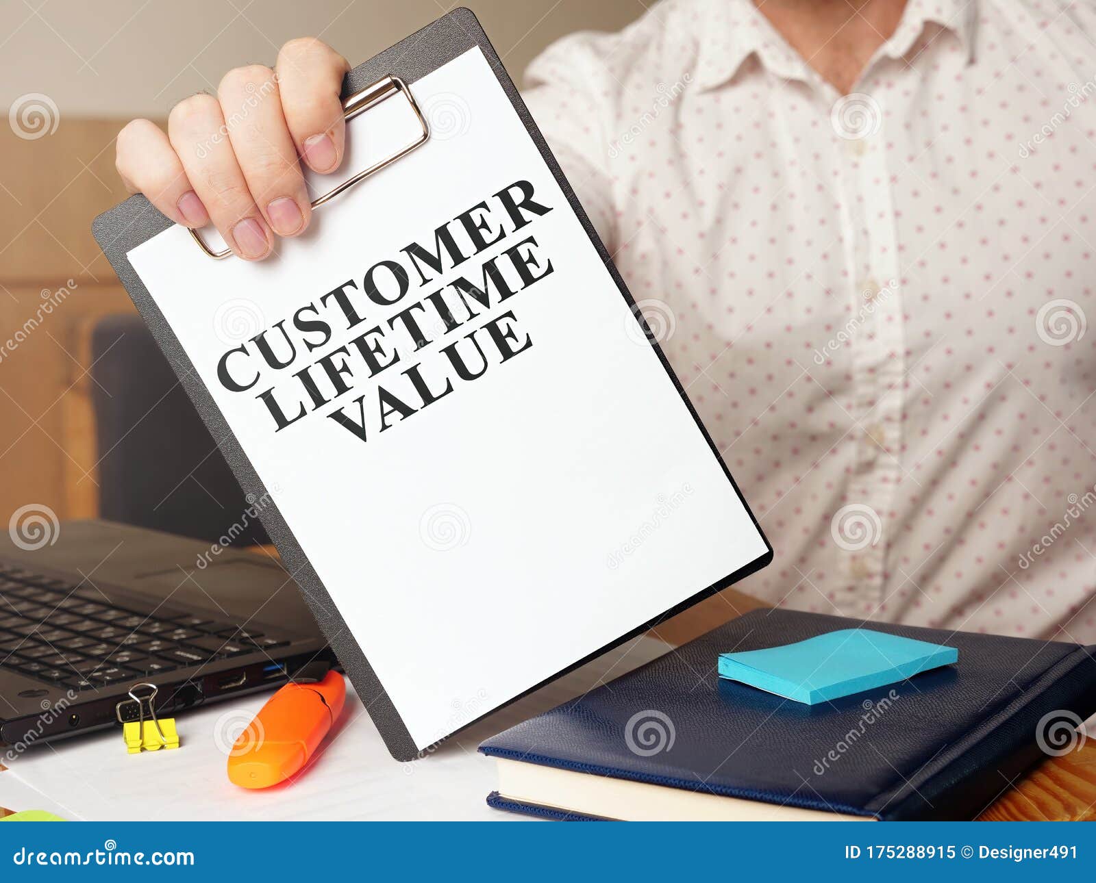 Man is Holding Customer Lifetime Value Report Stock Image - Image of ...