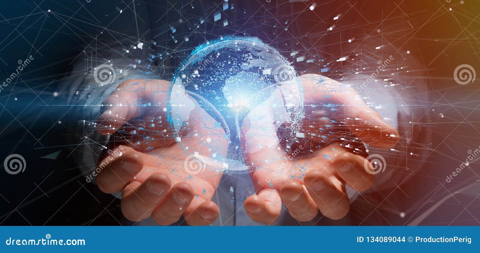 Man Holding a 3d Rendering Data Earth Globe Stock Photo - Image of ...
