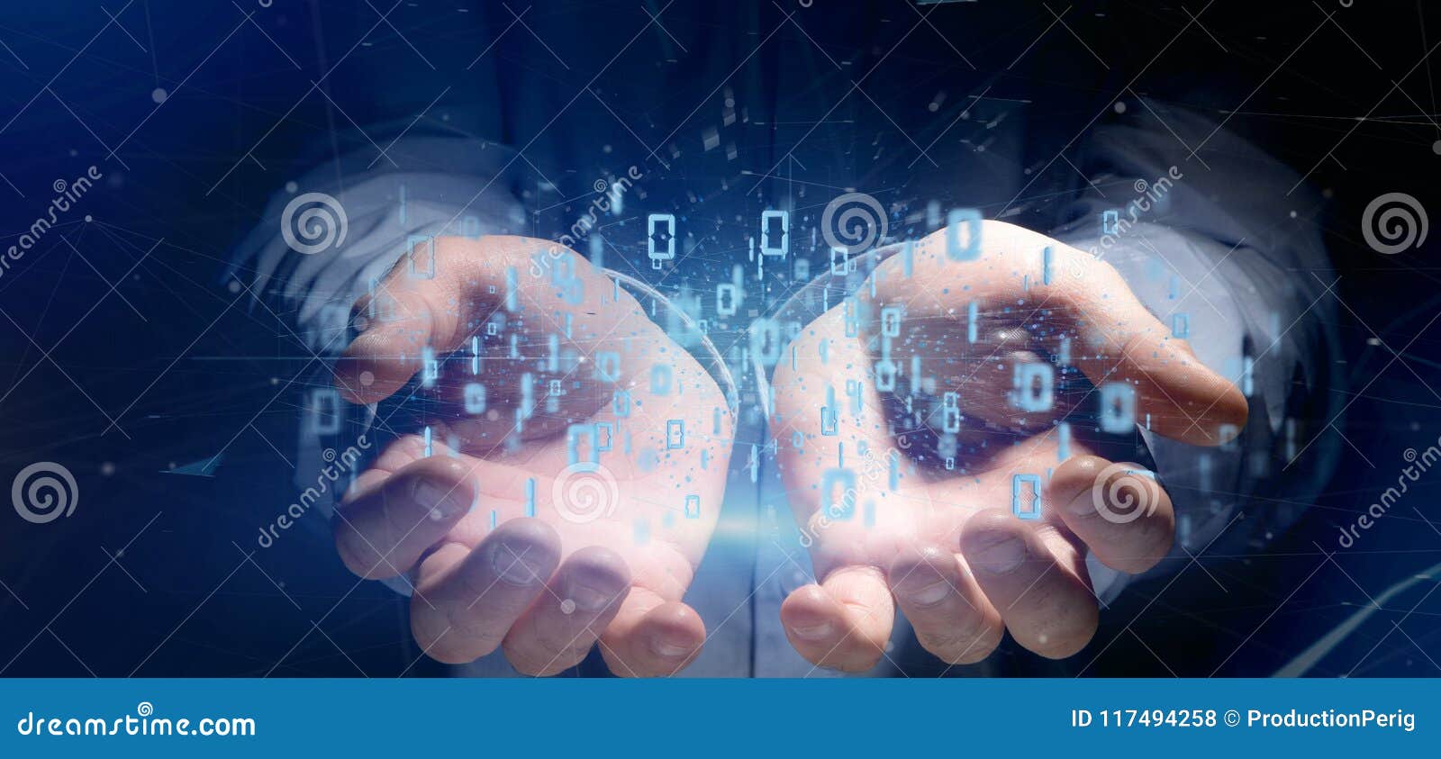 Man Holding Data Binary Cloud 3d Rendering Stock Photo - Image of information, binary: 117494258