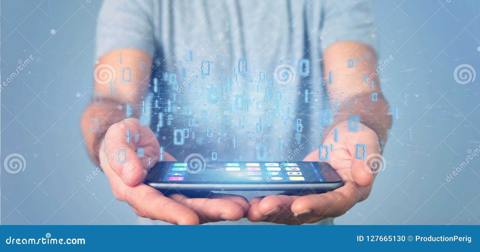 Man Holding Data Binary Cloud 3d Rendering Stock Photo - Image of coding, data: 127665130