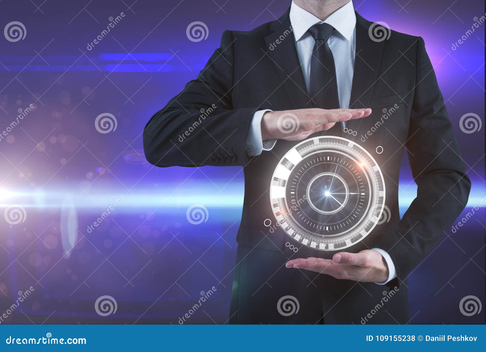 Man holding digital clock stock photo. Image of hologram - 109155238