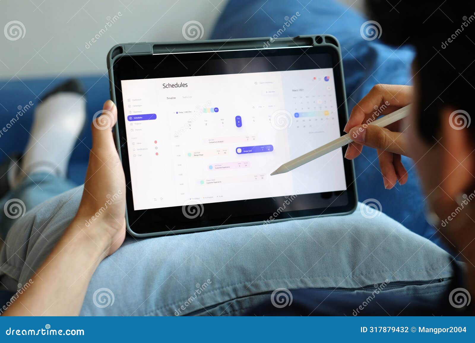 Man Holding Digital Tablet with Timeline Project Schedule, Work Plan ...