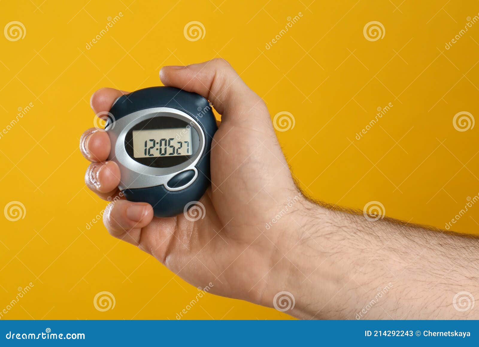 Man Holding Digital Timer on Yellow Background, Closeup Stock Image ...