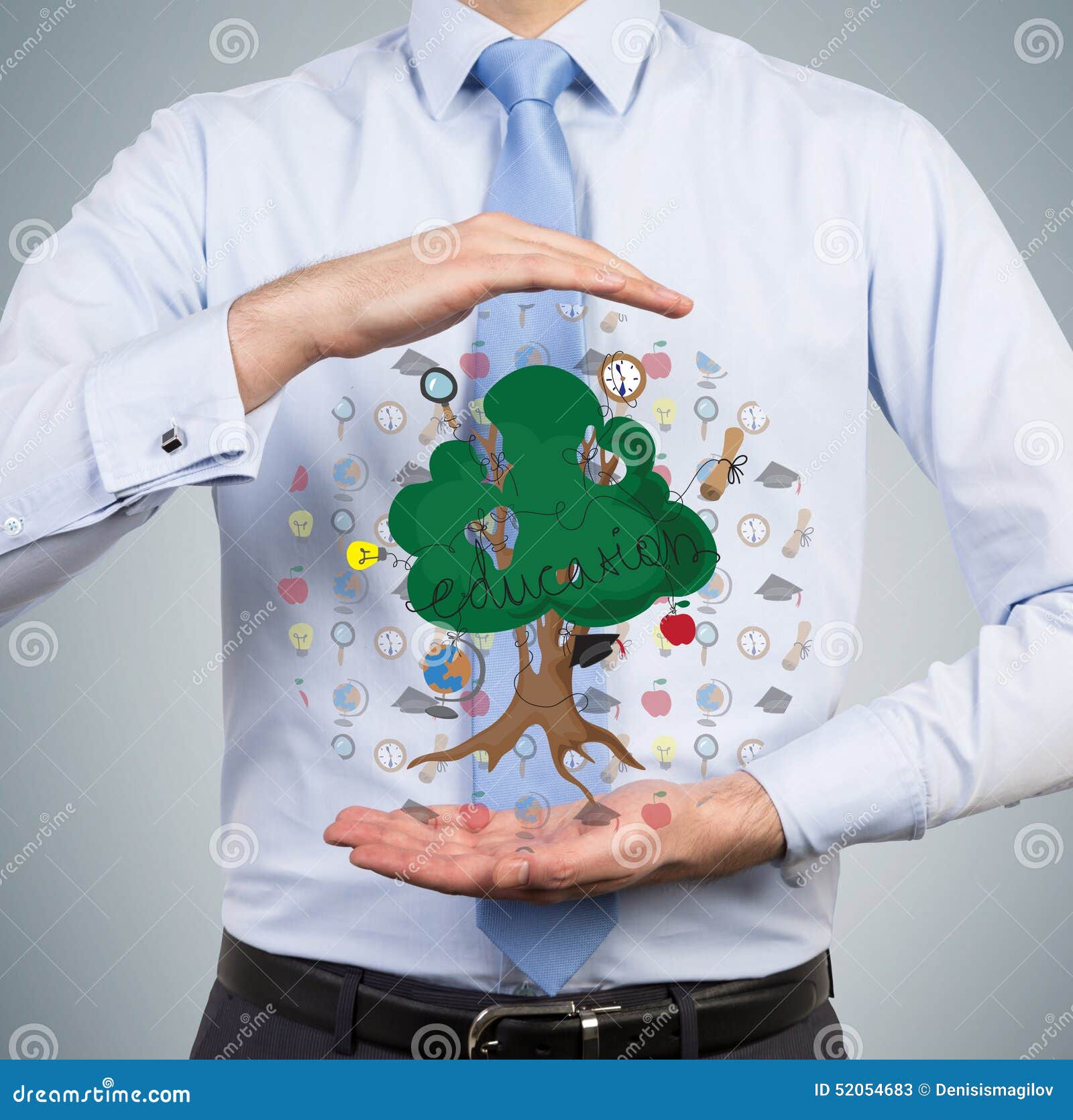 Man holding education tree stock illustration. Illustration of boss ...