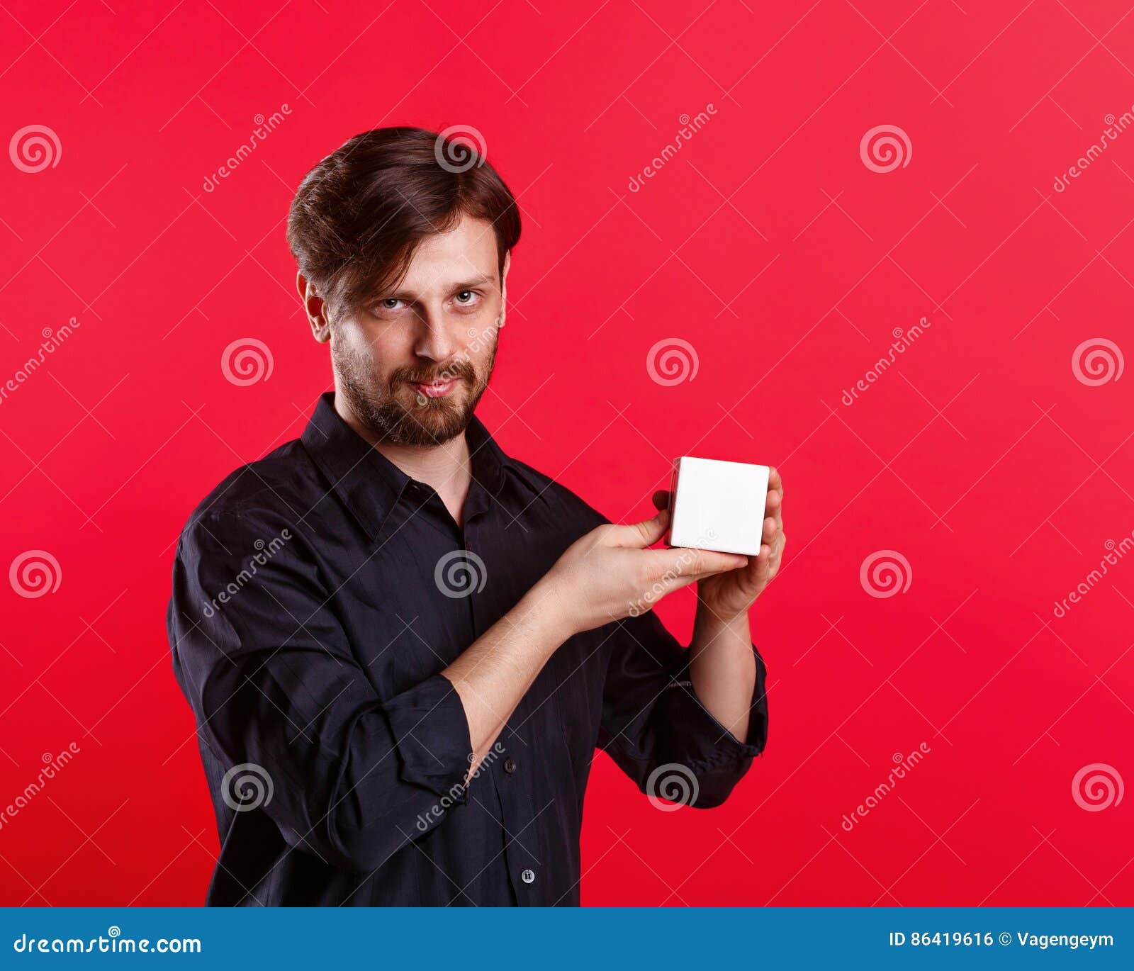 Man holding an empty cube stock photo. Image of empty - 86419616